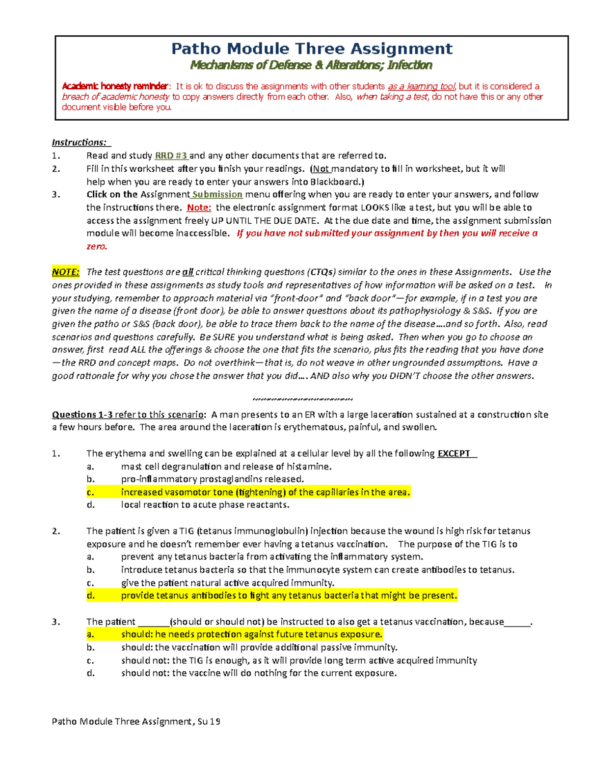 Patho Module Three Assignment - Instructions: Read and study RRD #3 and ...