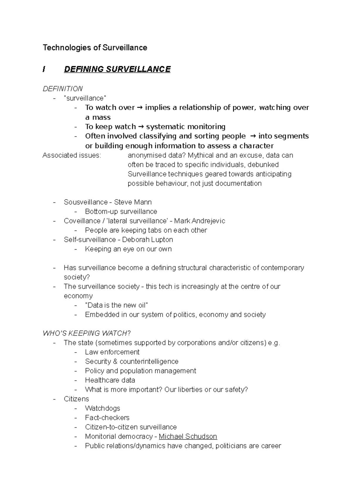 L10 Technologies of Surveillance - Technologies of Surveillance I ...