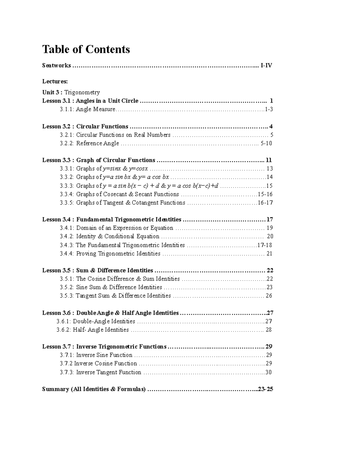 Tableof Contents 2 - Table of Contents Seatworks - Studocu