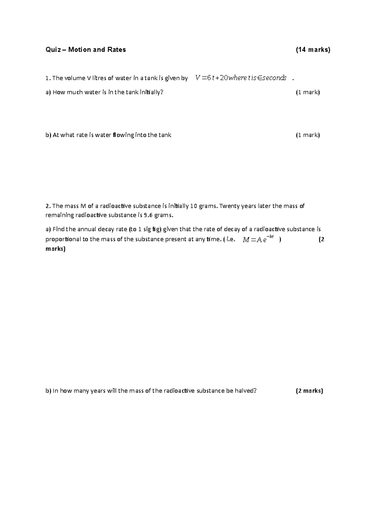 Quiz - Motion and Rates - Quiz - Studocu