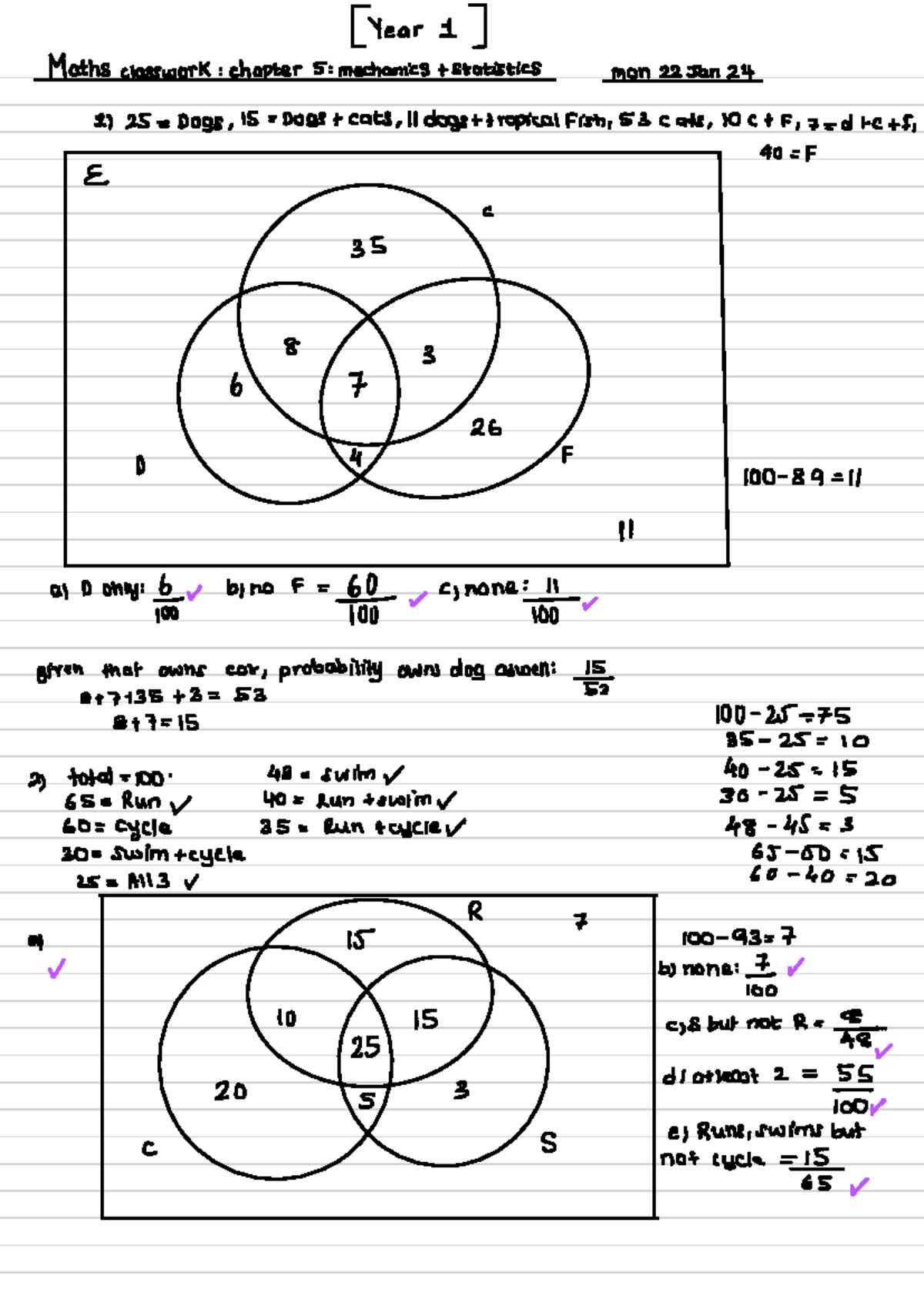 22 - Work for maths exam questions - Year 1 Yaths classwork :Chapter 5 ...