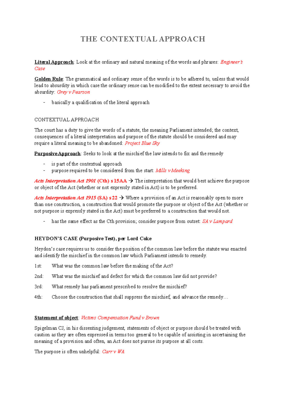 Approaches TO Statutory Interpretation - THE CONTEXTUAL APPROACH ...