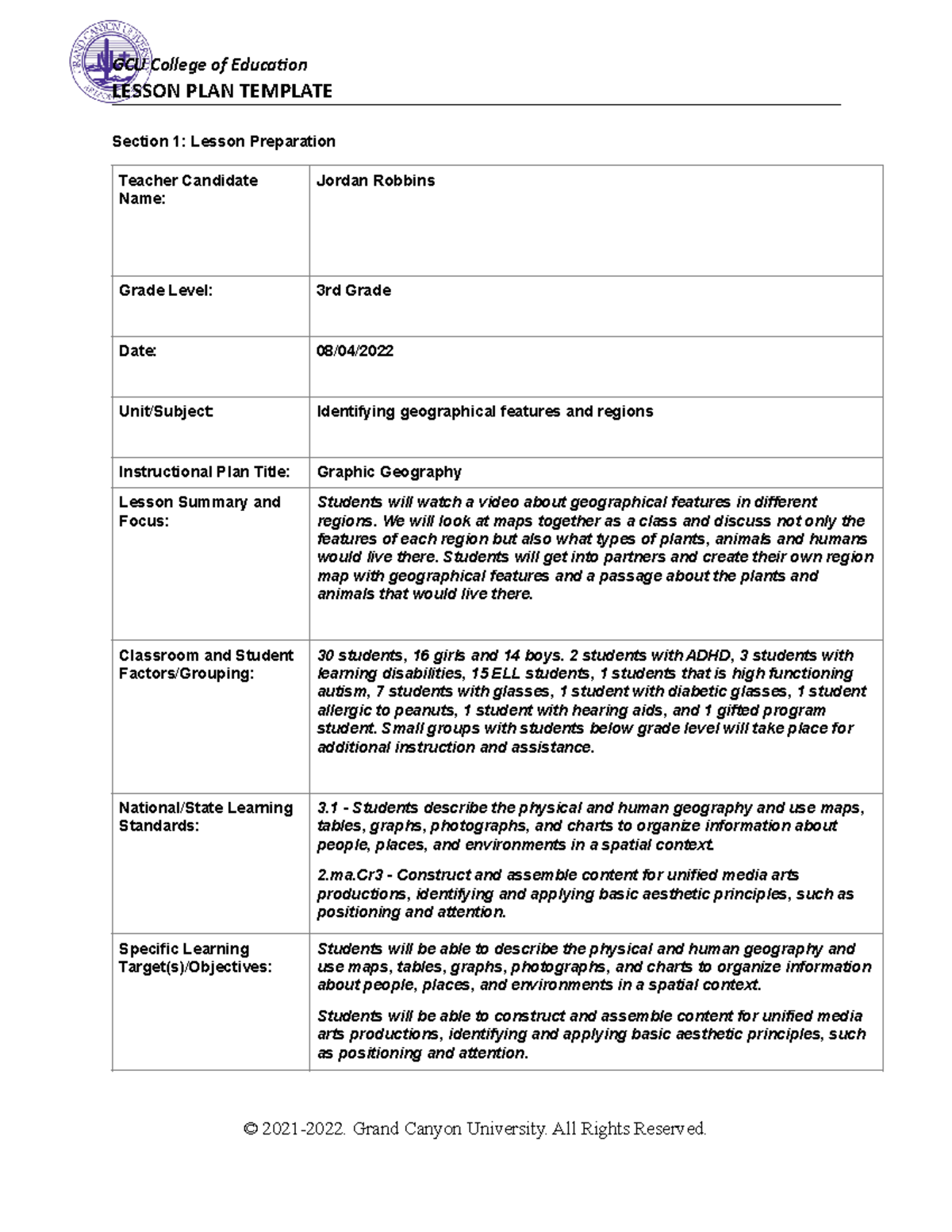 World History Lesson Plan LESSON PLAN TEMPLATE Section 1 Lesson