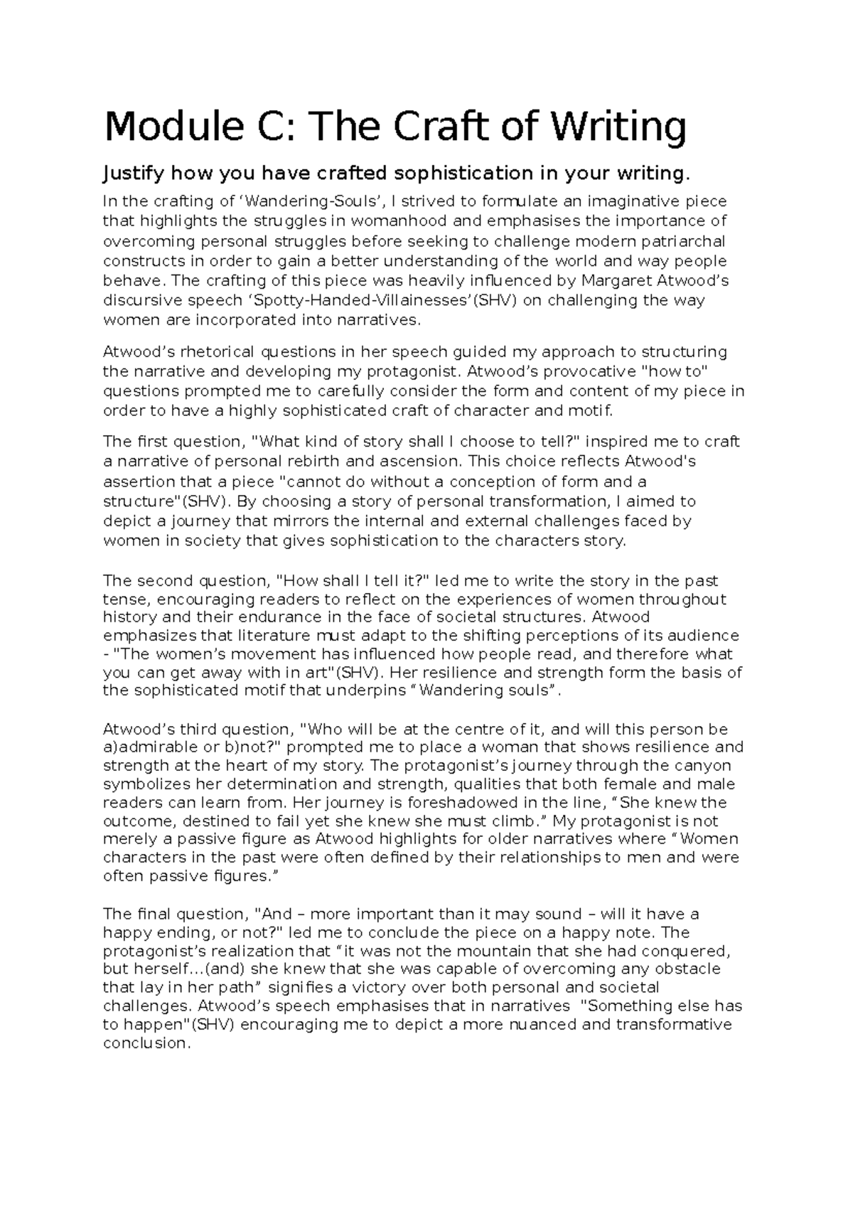 Mod C - Reflection - Module C: The Craft of Writing Justify how you ...