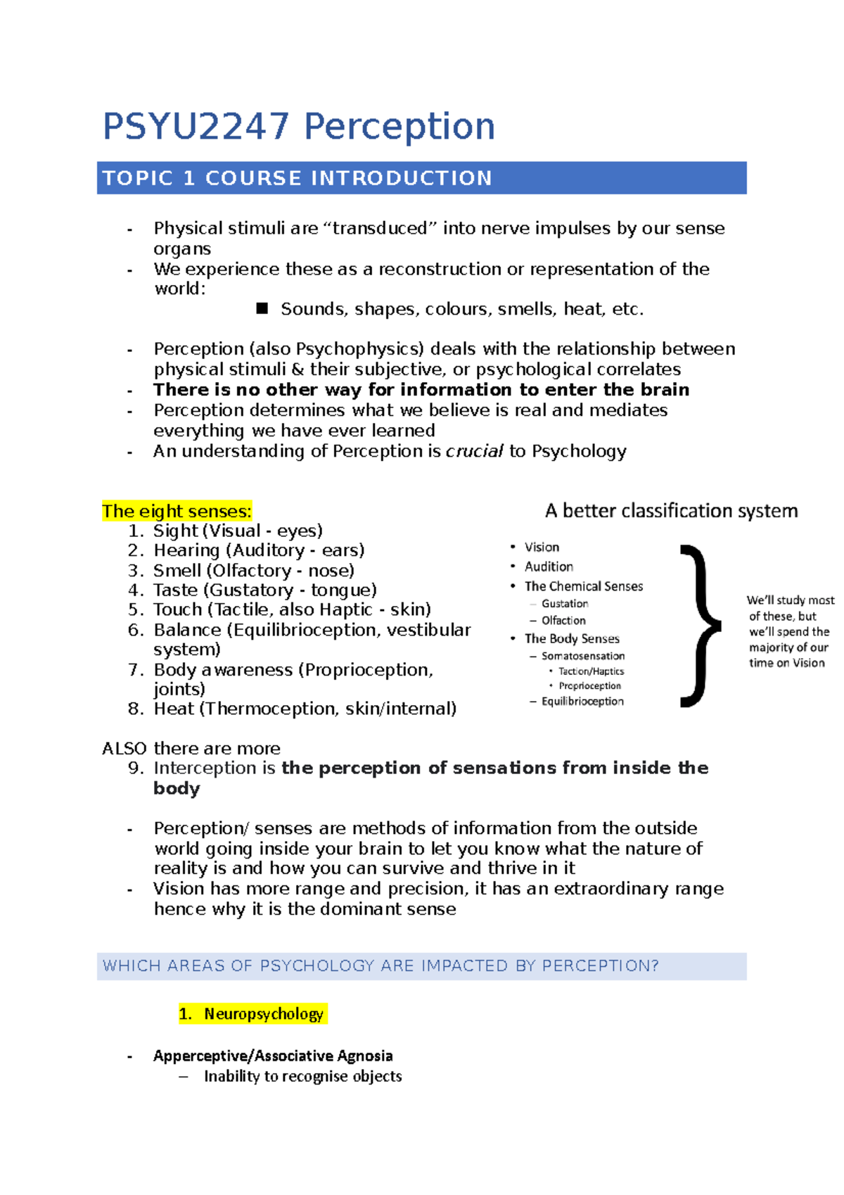 Perception lecture notes - PSY247 - MQ - Studocu