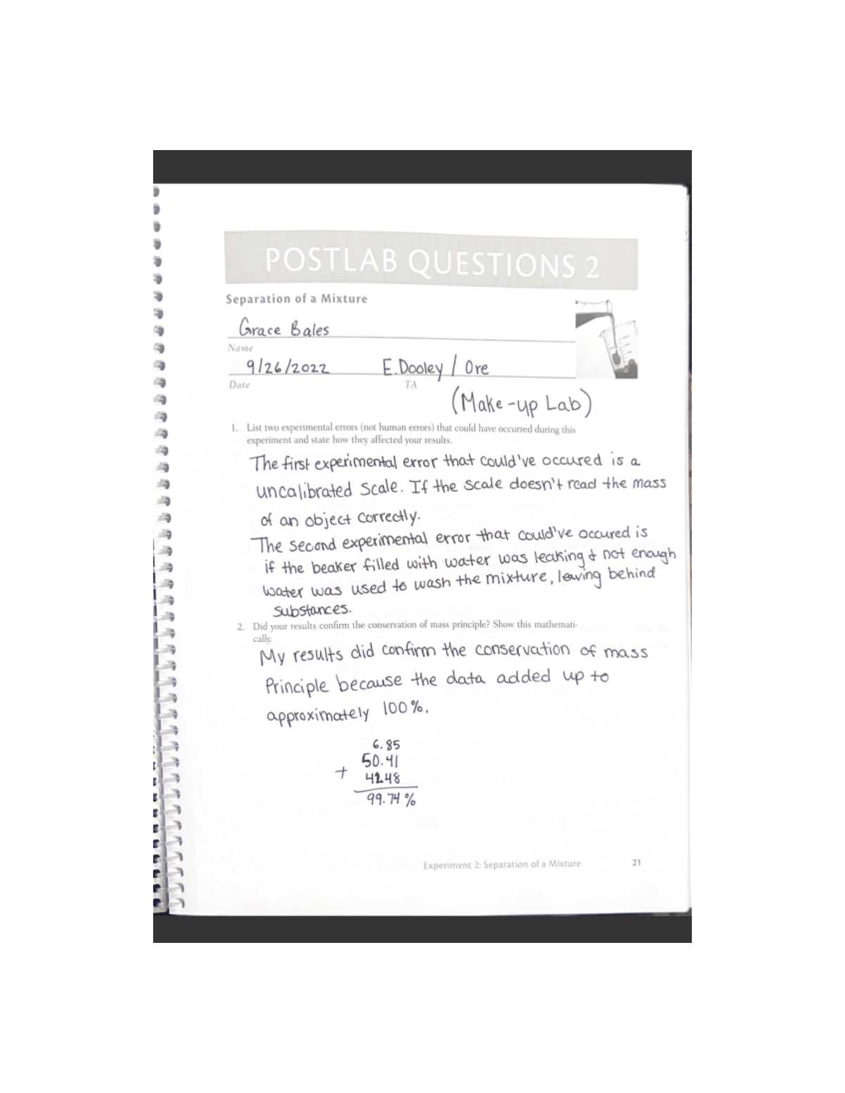 UWyo General Chemistry 1020 (Dr. Anderson) Ch. 2 Post Lab Questions - CHEM 1020 - Studocu