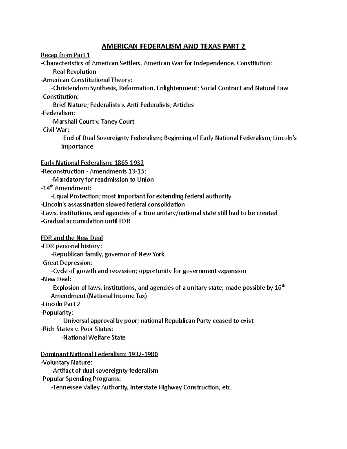 American Federalism and Texas Part 2 - AMERICAN FEDERALISM AND TEXAS ...