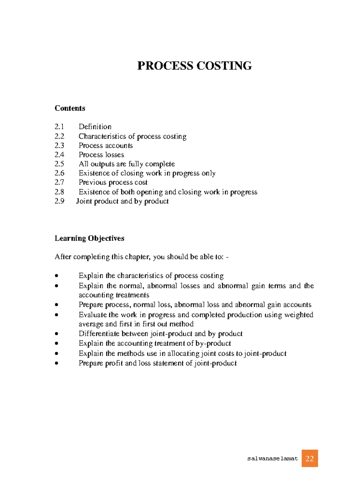 MAF451 Process Costing Notes - PROCESS COSTING Contents 2 Definition 2 ...