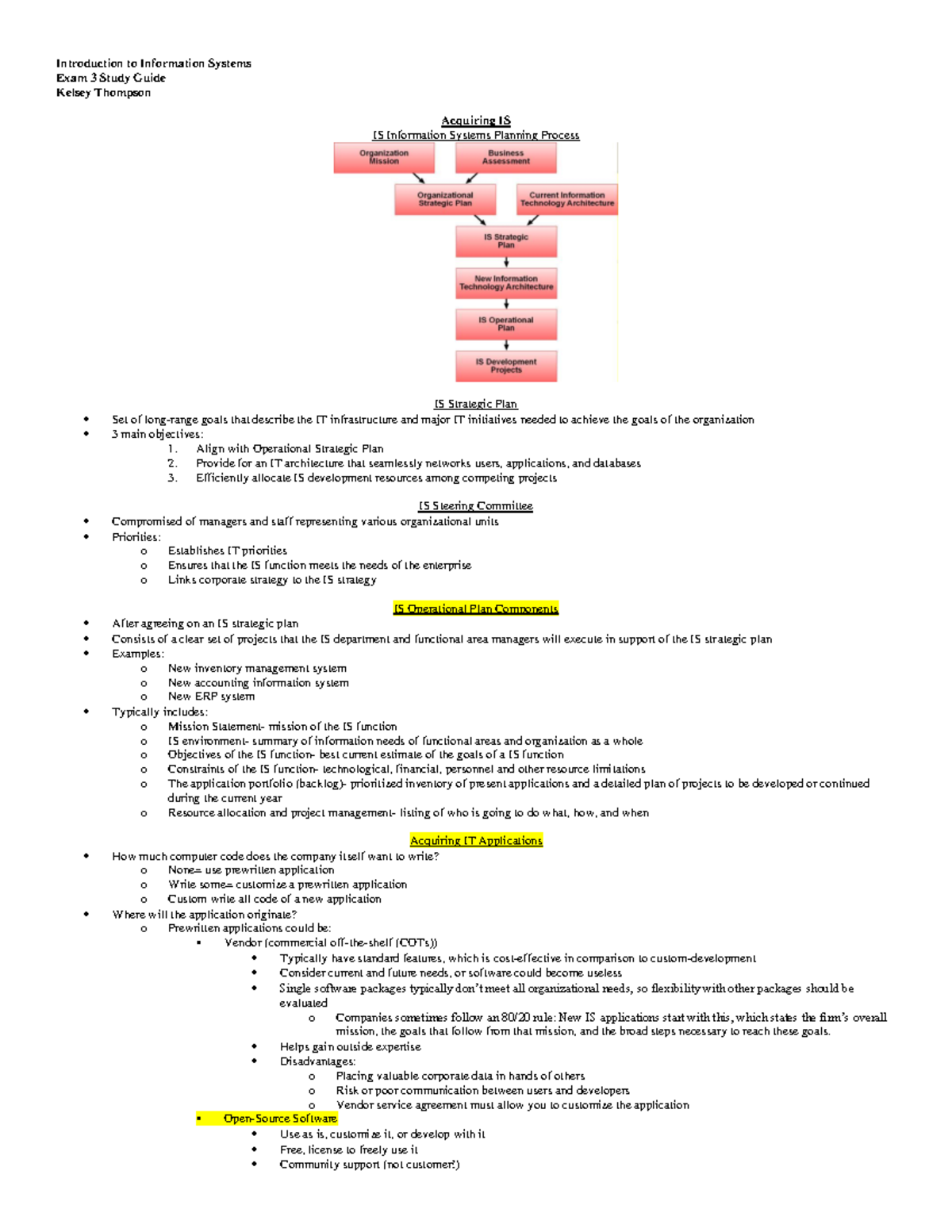 Study Guide - great notes - Introduction to Information Systems Exam 3 ...