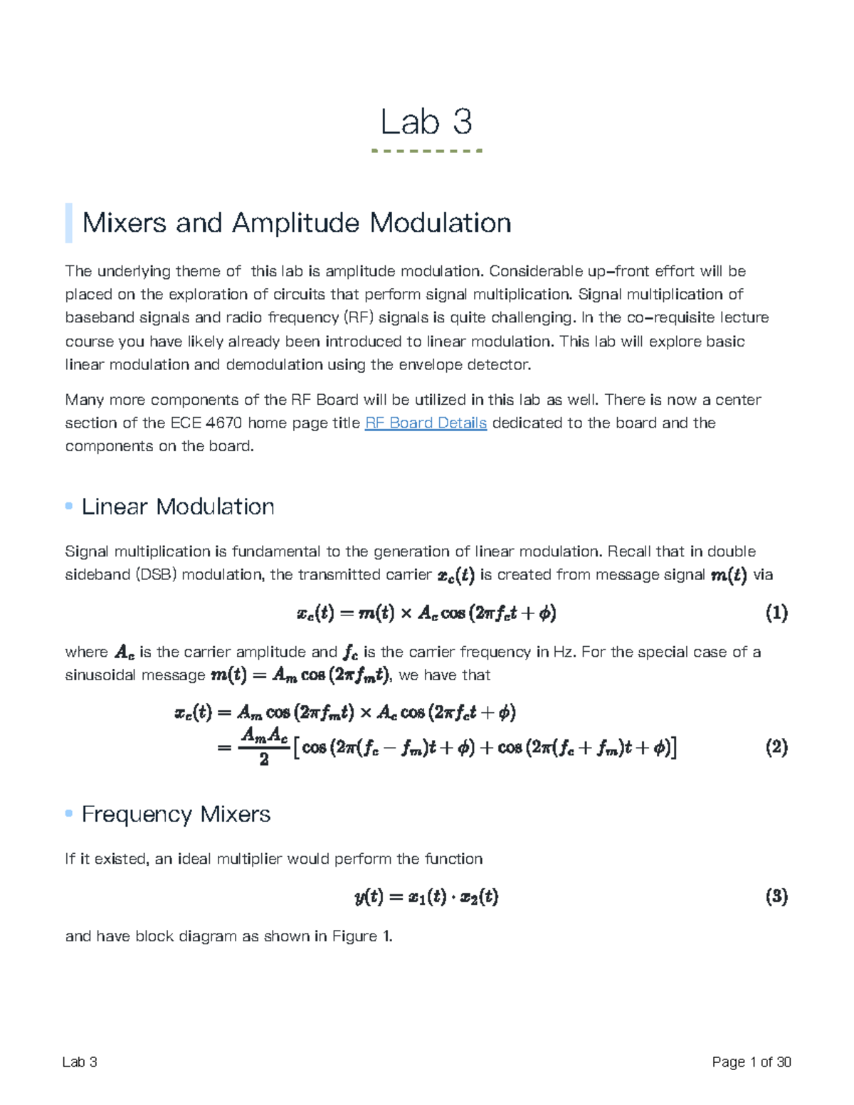 Lab 3 - 2021-2022 Lecture Notes - Lab 3 Mixers and Amplitude Modulation ...