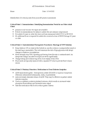 ATI Critical Points Practice B - ATI Remediation: Critical Points Name ...