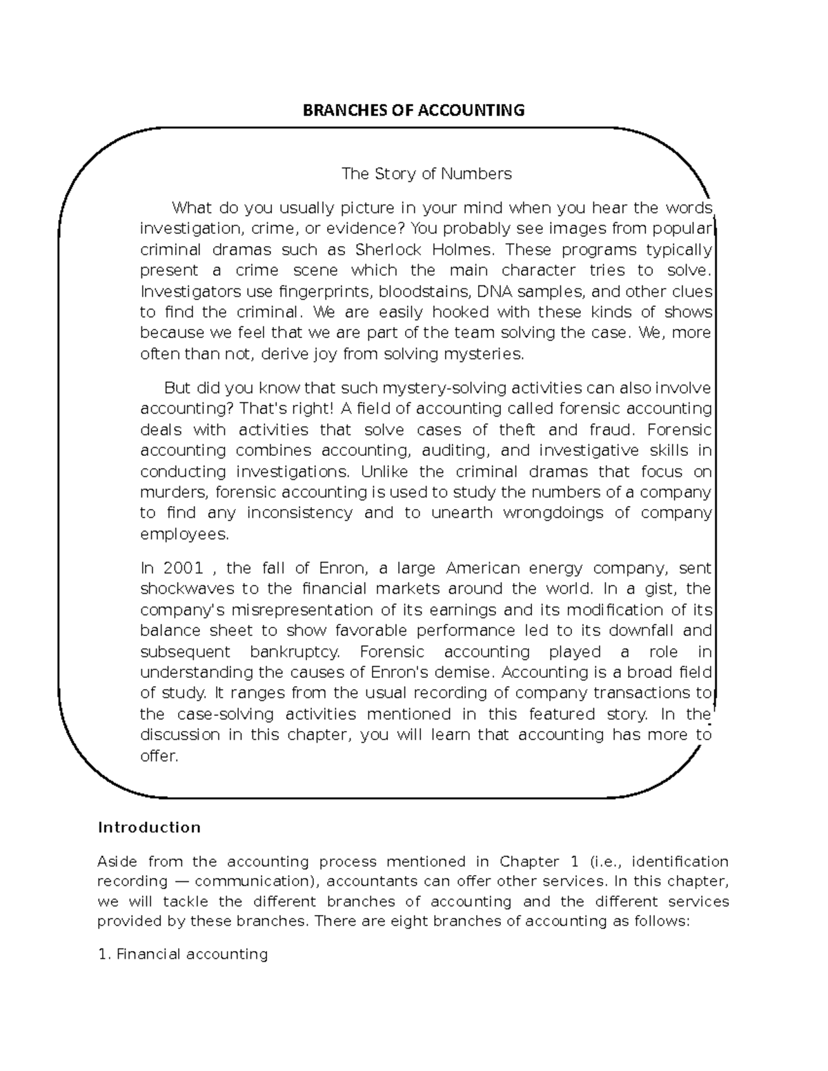 Branches OF Accounting - BRANCHES OF ACCOUNTING Introduction Aside from ...