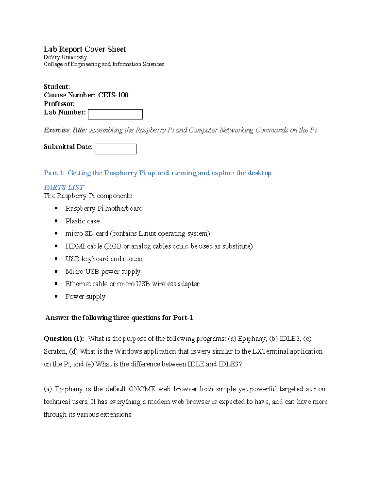 Lab02 Assembling The Raspberry Pi And Computer Networking Commands On The Pi Lab Report