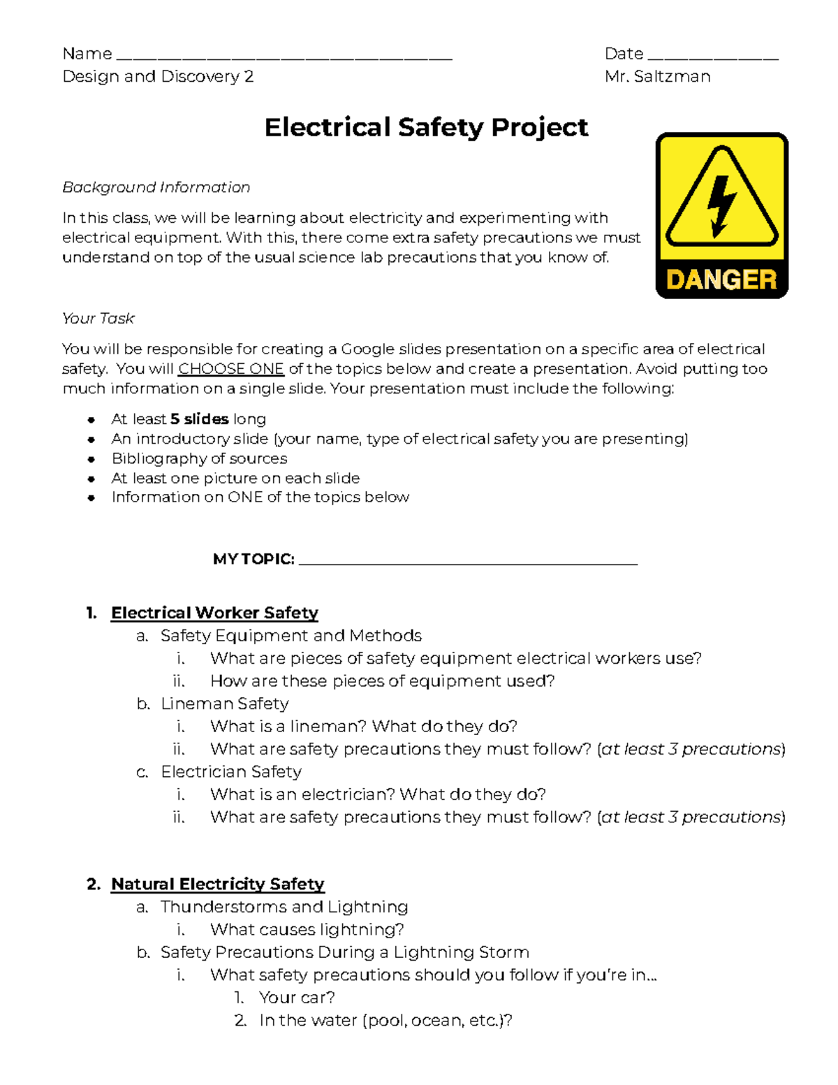 Electrical Safety Project - Name ...