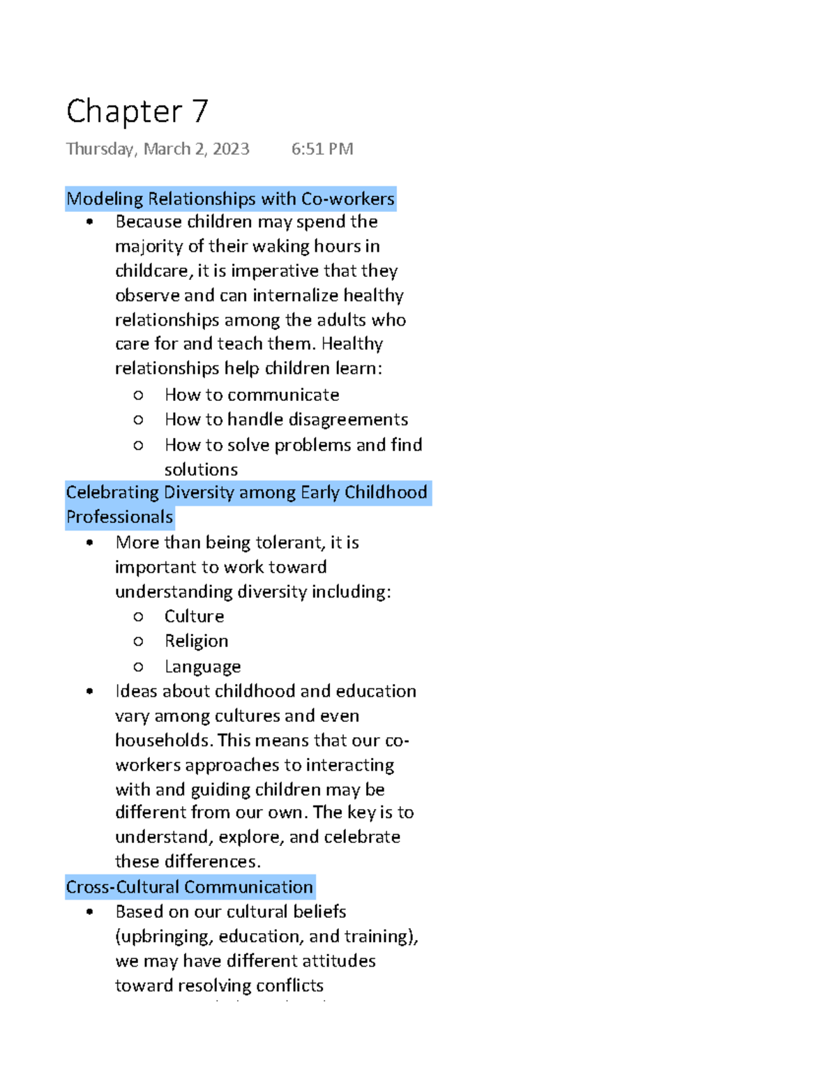 Chapter 7 - Professor Emily Durham - Modeling Relationships with Co-workers Because children may ...