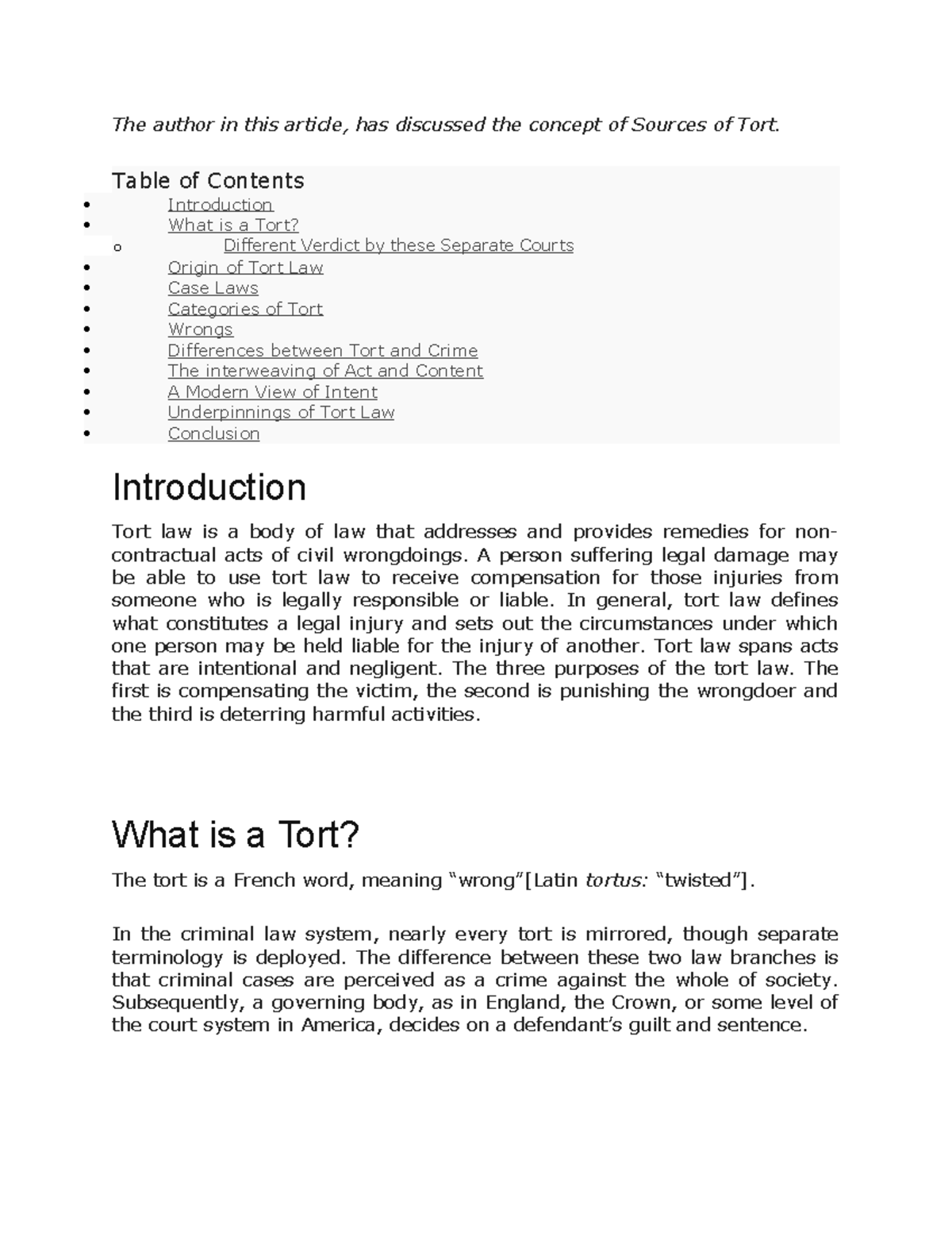 Law of tort - This notes is lecture notes of law of torts - The author ...