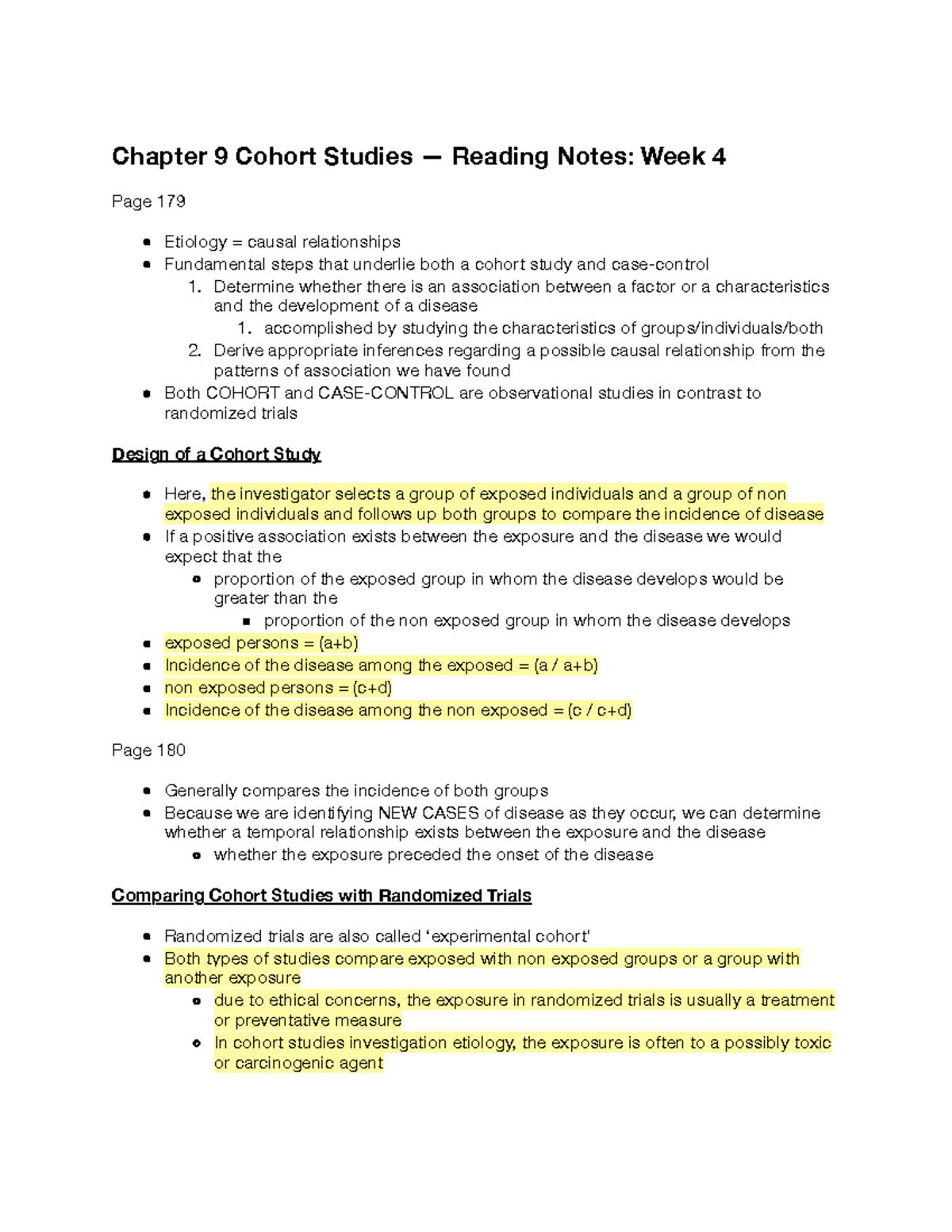 Nursing 50 - Ch. 9 Cohort Studies - Reading Notes - Chapter 9 Cohort ...