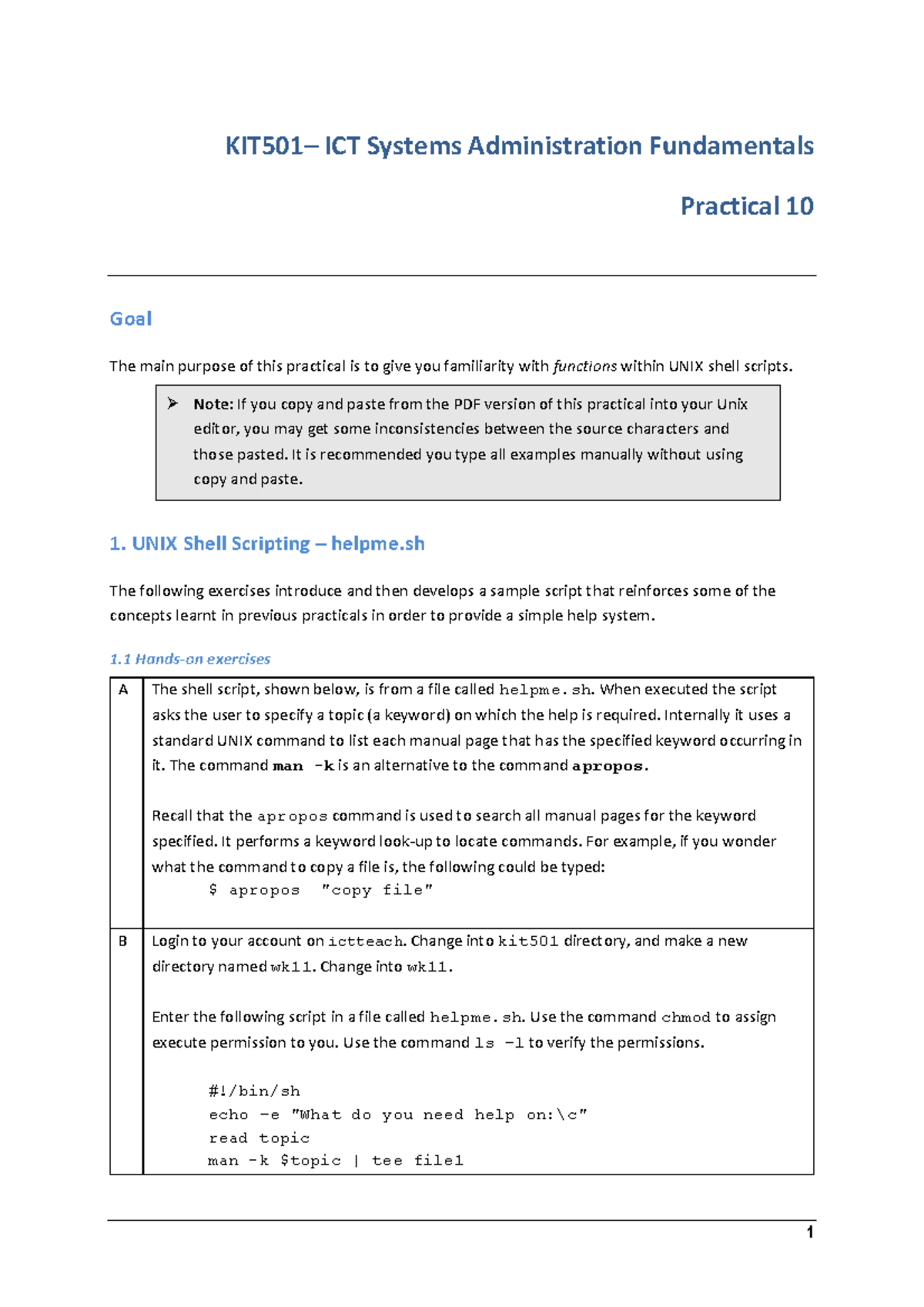 Kit501-prac-10 - Kit501-prac-10 - KIT501– ICT Systems Administration Fundamentals Practical 10 ...