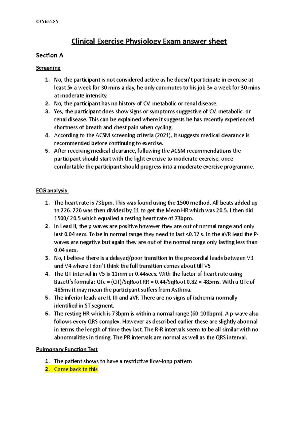 Notes - Clinical Physiology - Clinical Exercise Physiology Exam answer ...