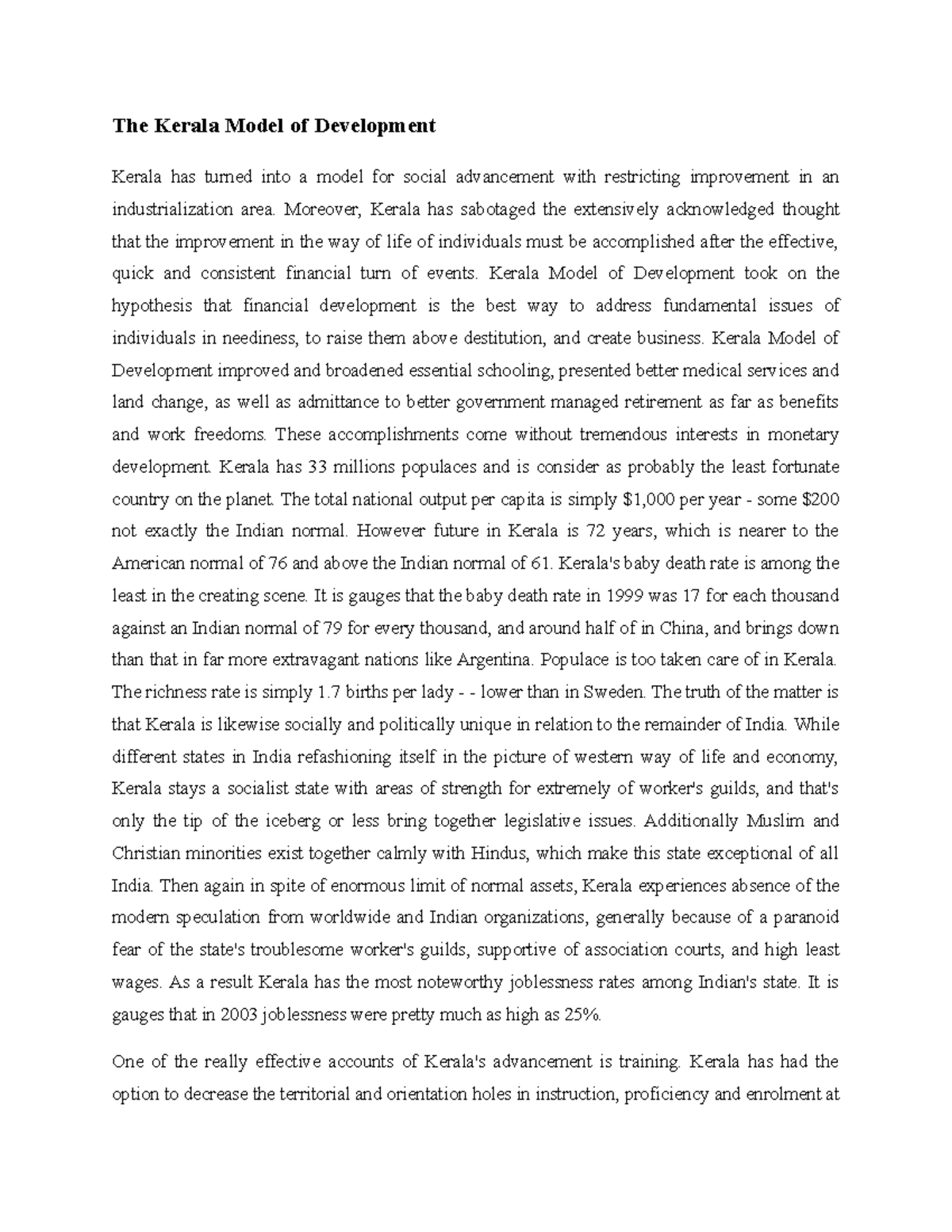 The Kerala Model of Development - The Kerala Model of Development ...