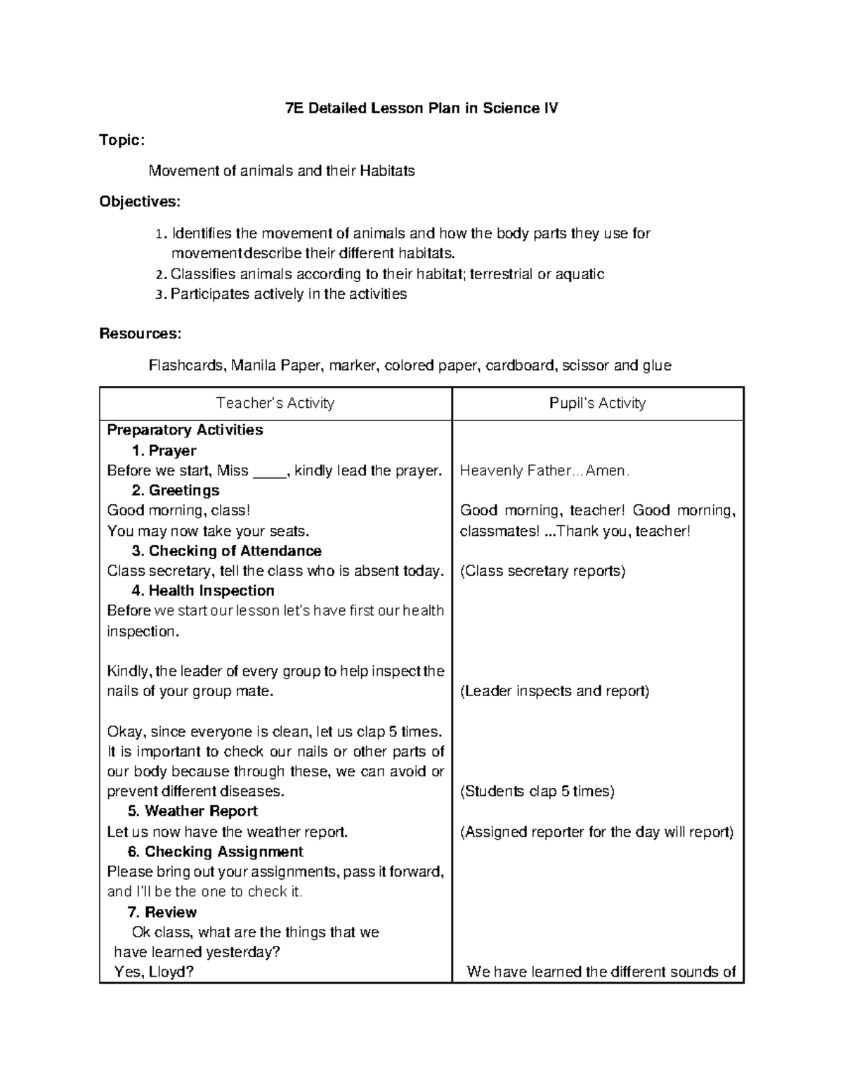 7E Detailed Lesson Plan In Science IV 7E Detailed Lesson Plan In