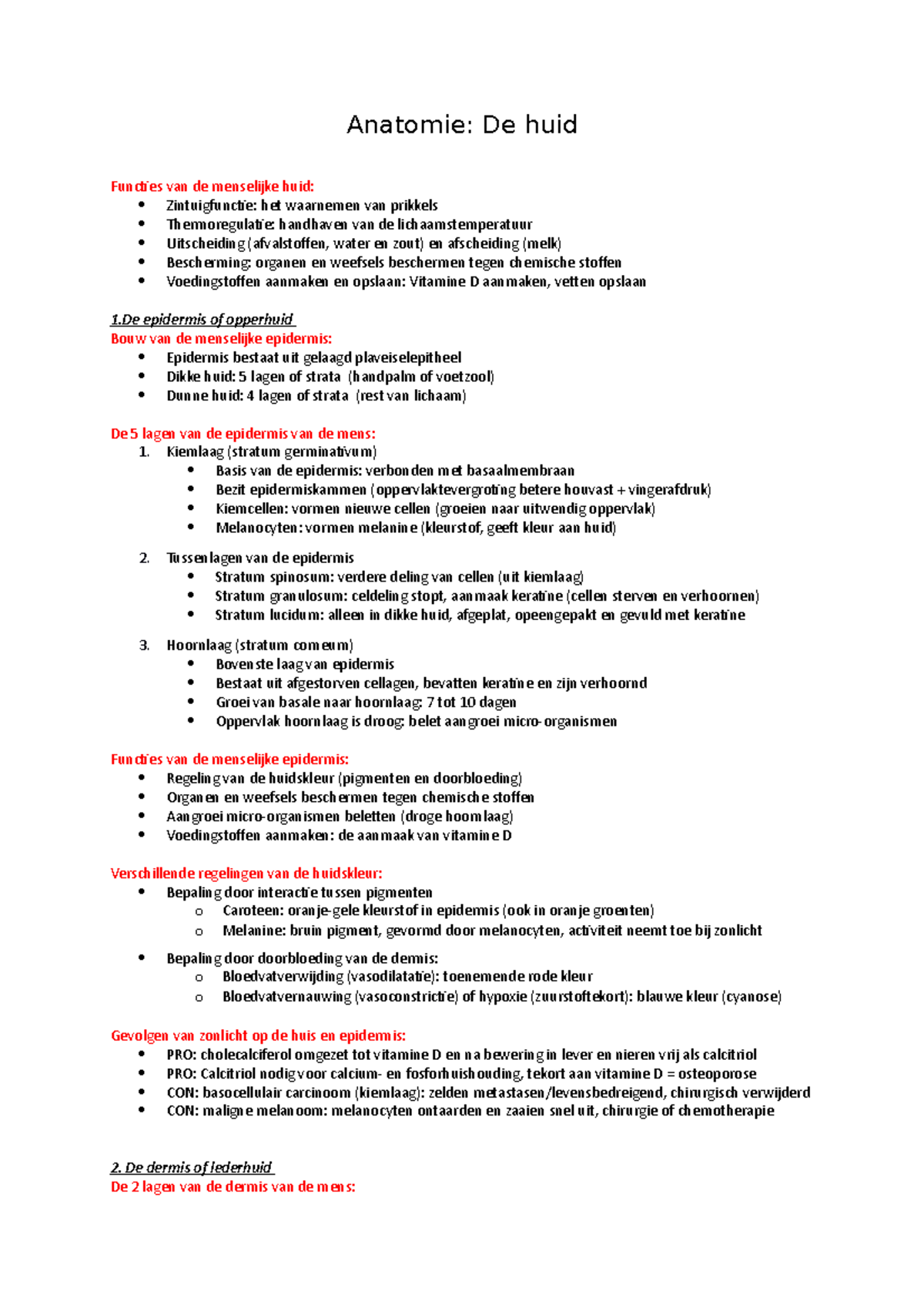 Anatomie - De huid - Anatomie: De huid Functies van de menselijke huid ...