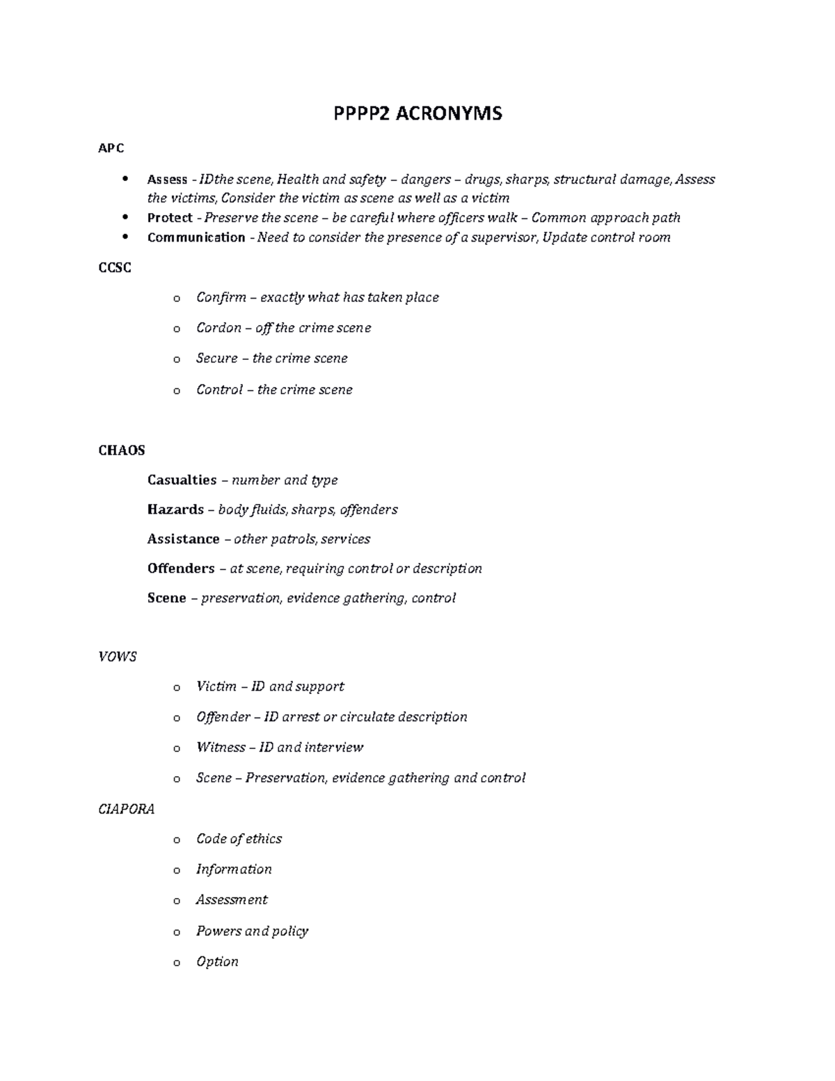 PPPP Acronyms - Summary Policing Policy, Practice and Procedures 2 ...