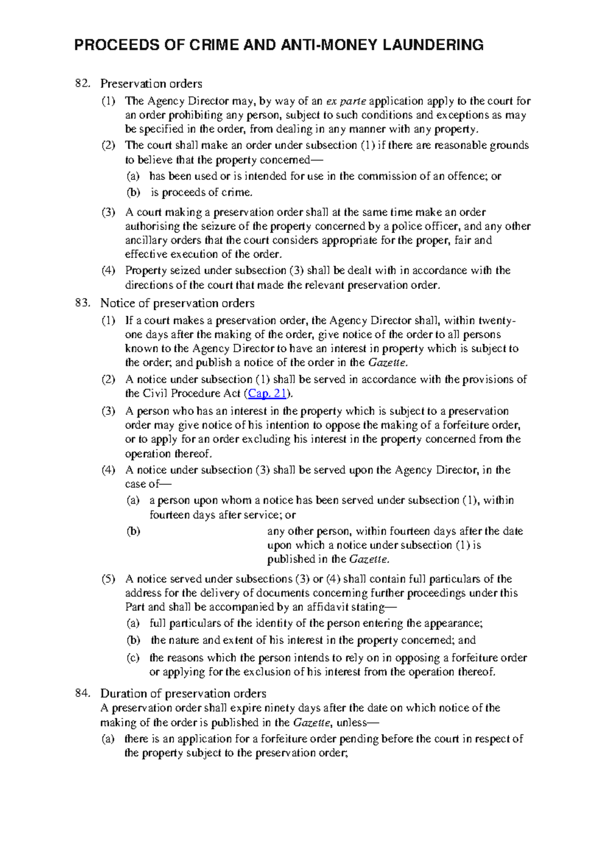 SEC 82- Freezing orders Pocamla - PROCEEDS OF CRIME AND ANTI-MONEY ...