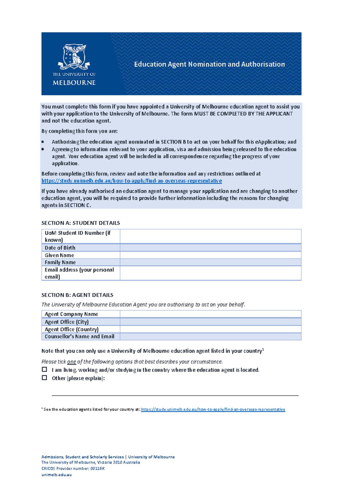 UM Ed Agent Nom Authorisation Form - Admissions, Student and Scholarly ...