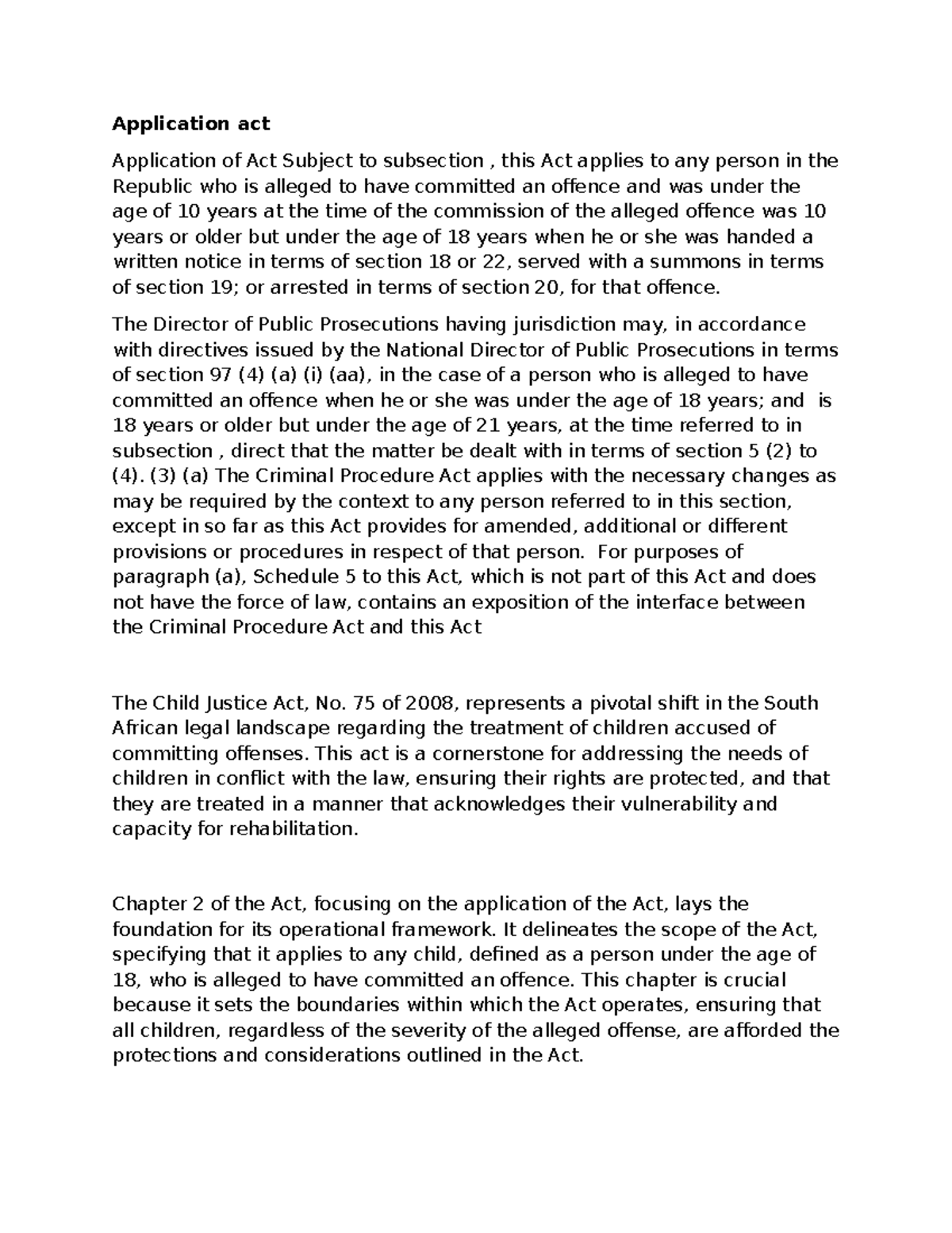 The Child Justice Act - Summary General Case Studies - Application act ...