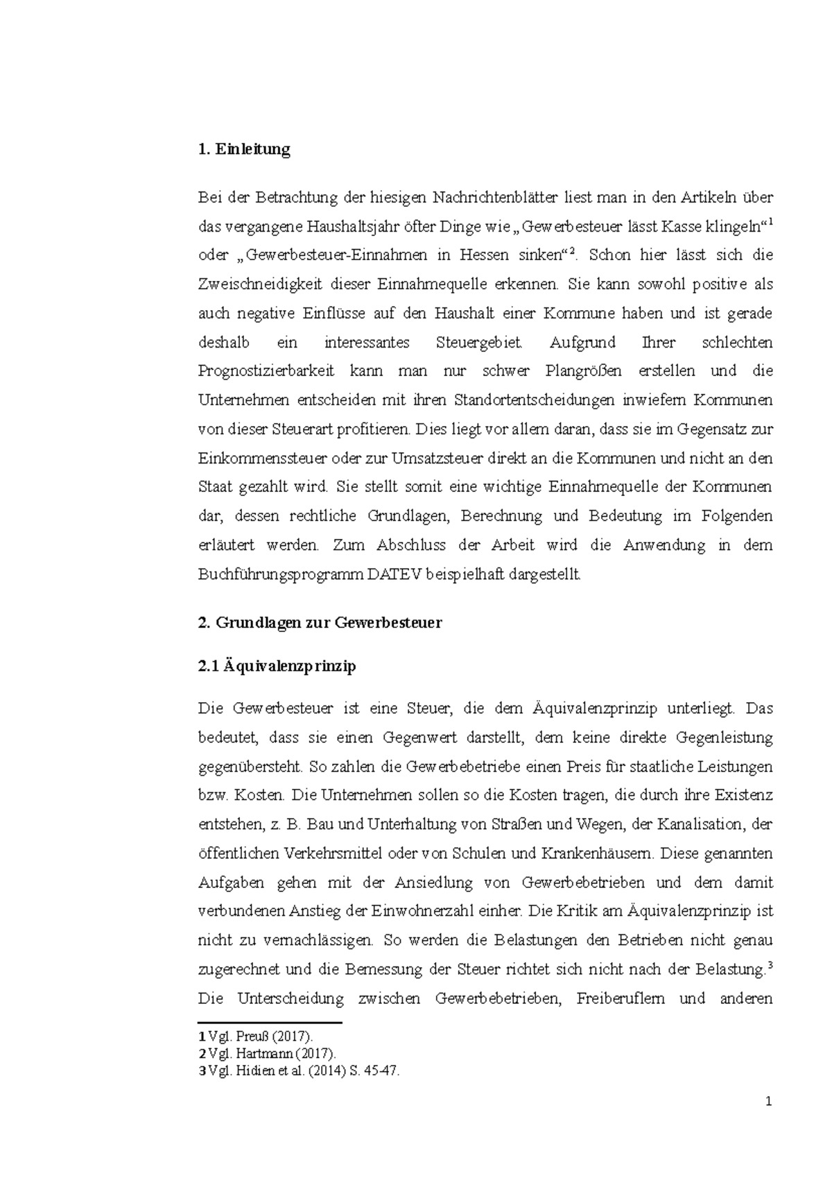Ausarbeitung Gewerbesteuer - 1. Einleitung Bei der Betrachtung der ...