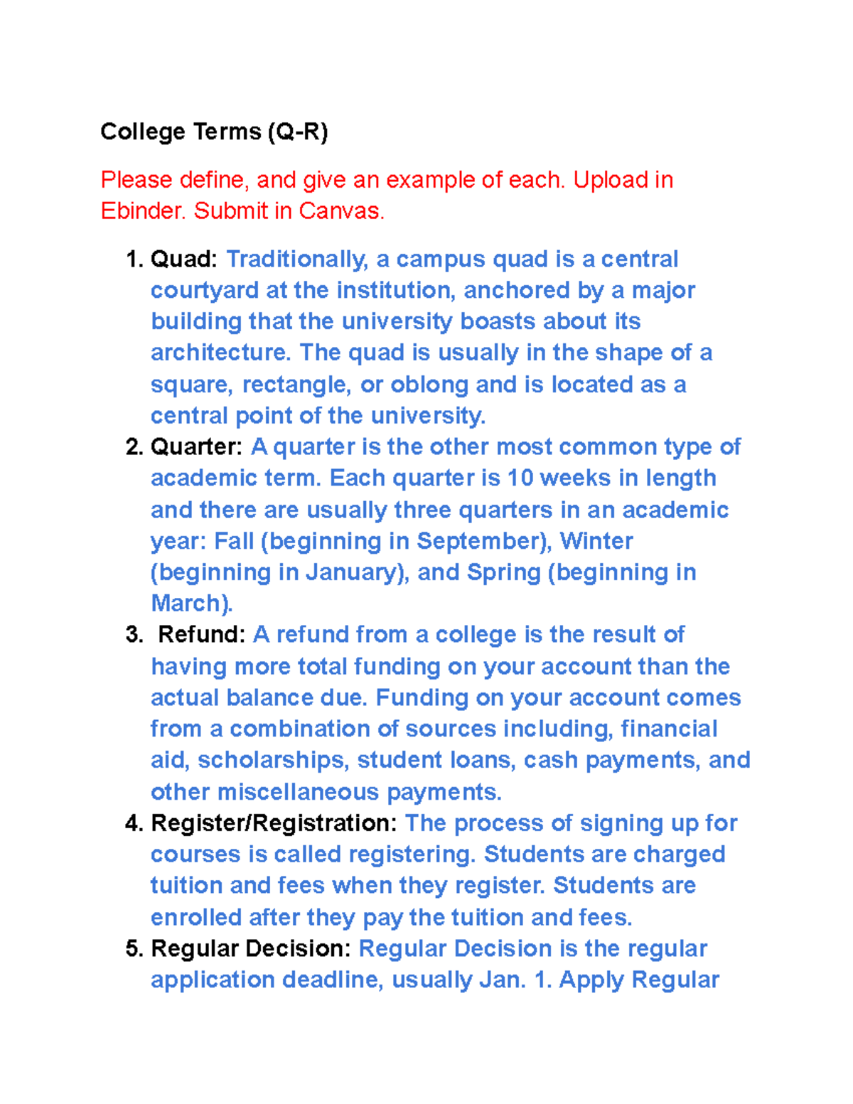 College Terms (Q-R) - Vocab notes - College Terms (Q-R) Please define ...