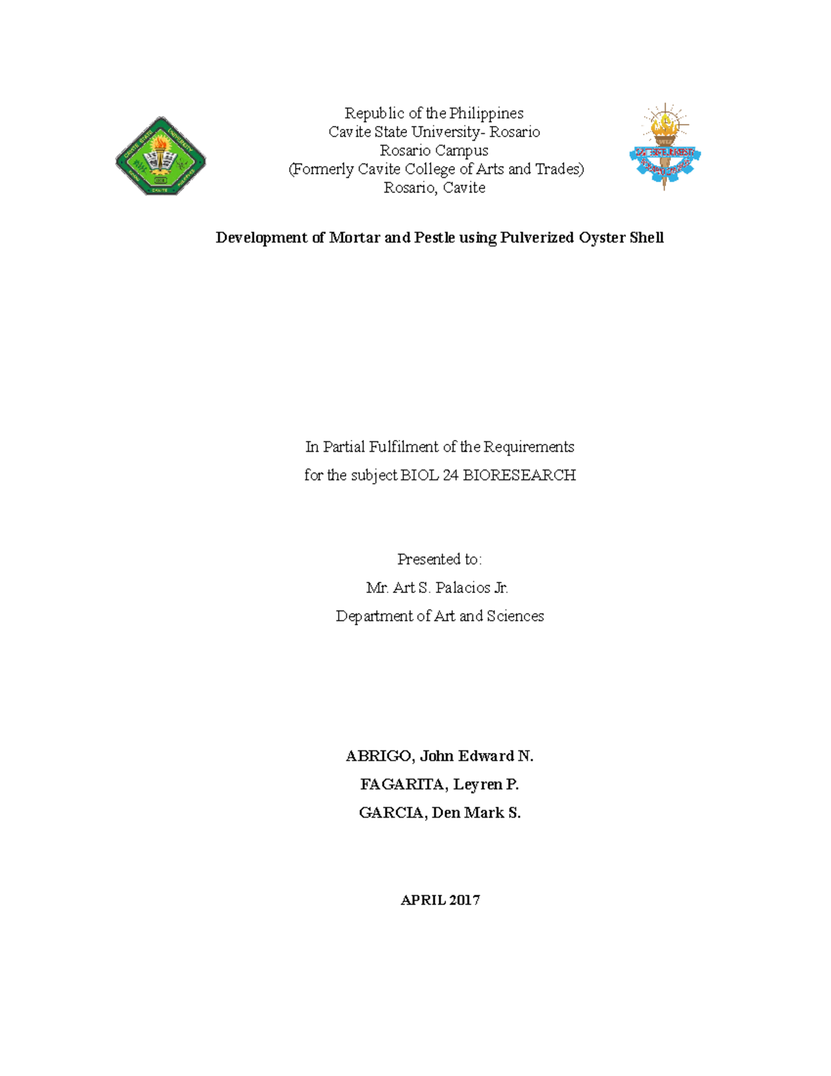 BIOL24-proposal-mid - cxvxcv - Development of Mortar and Pestle using ...