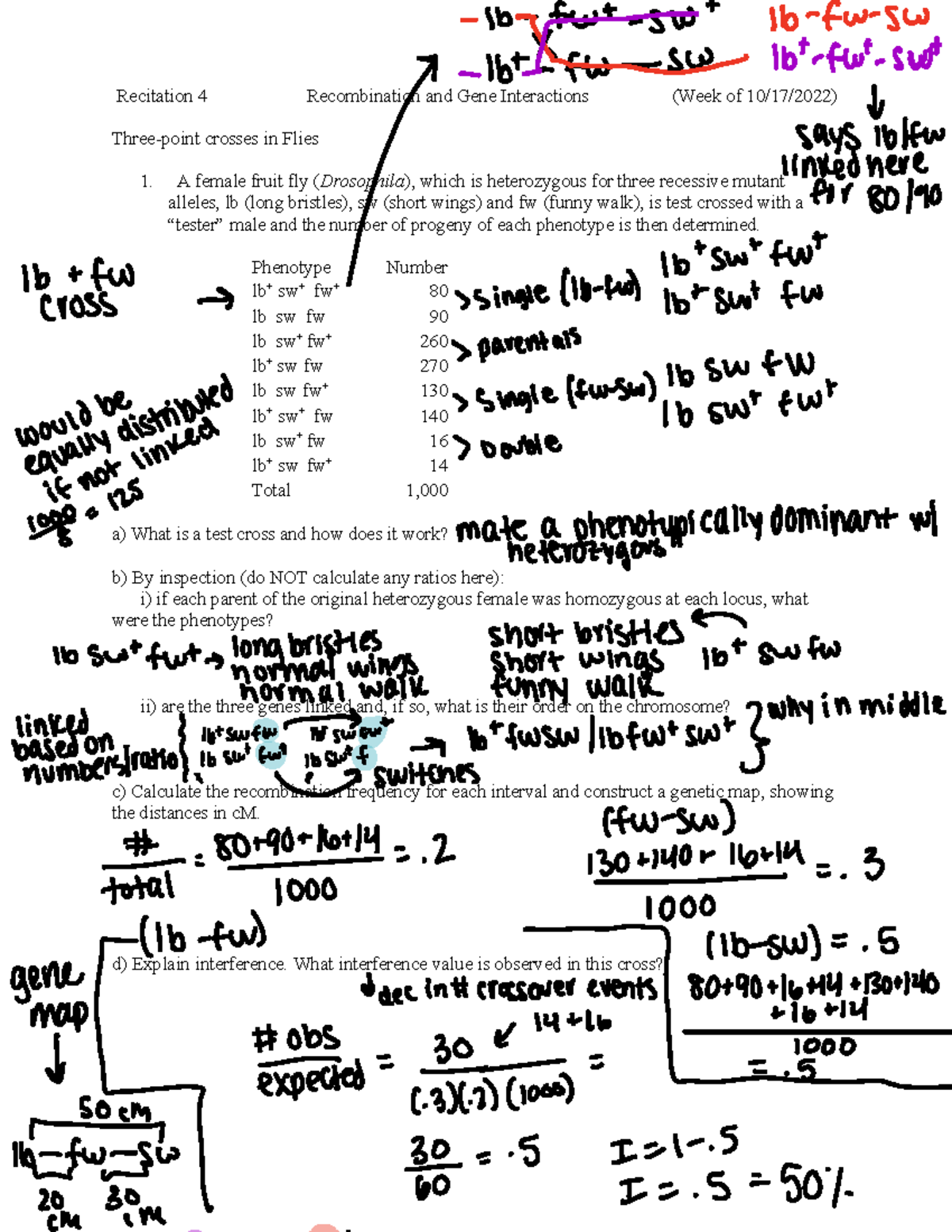 Genetics Recitation 4 - Recitation 4 Recombination and Gene ...