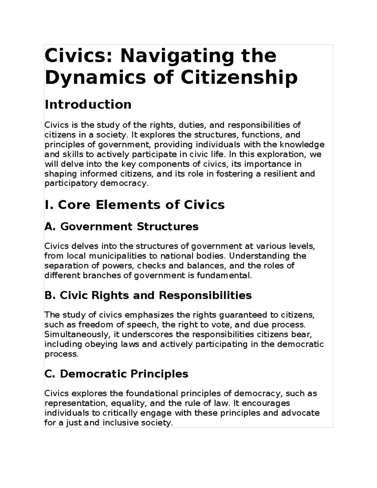 Civilisation - very important notes - Civics: Navigating the Dynamics ...