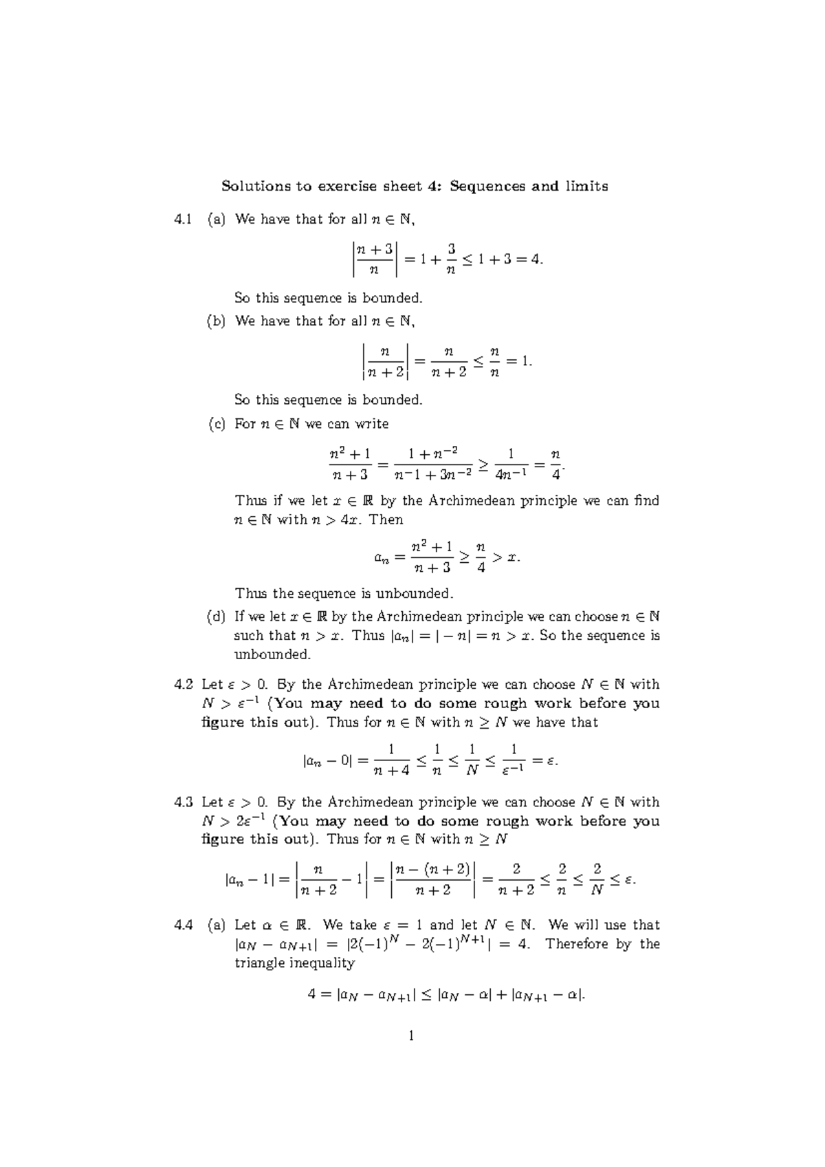 Analysis sol Section 4 - Solutions to exercise sheet 4: Sequences and ...