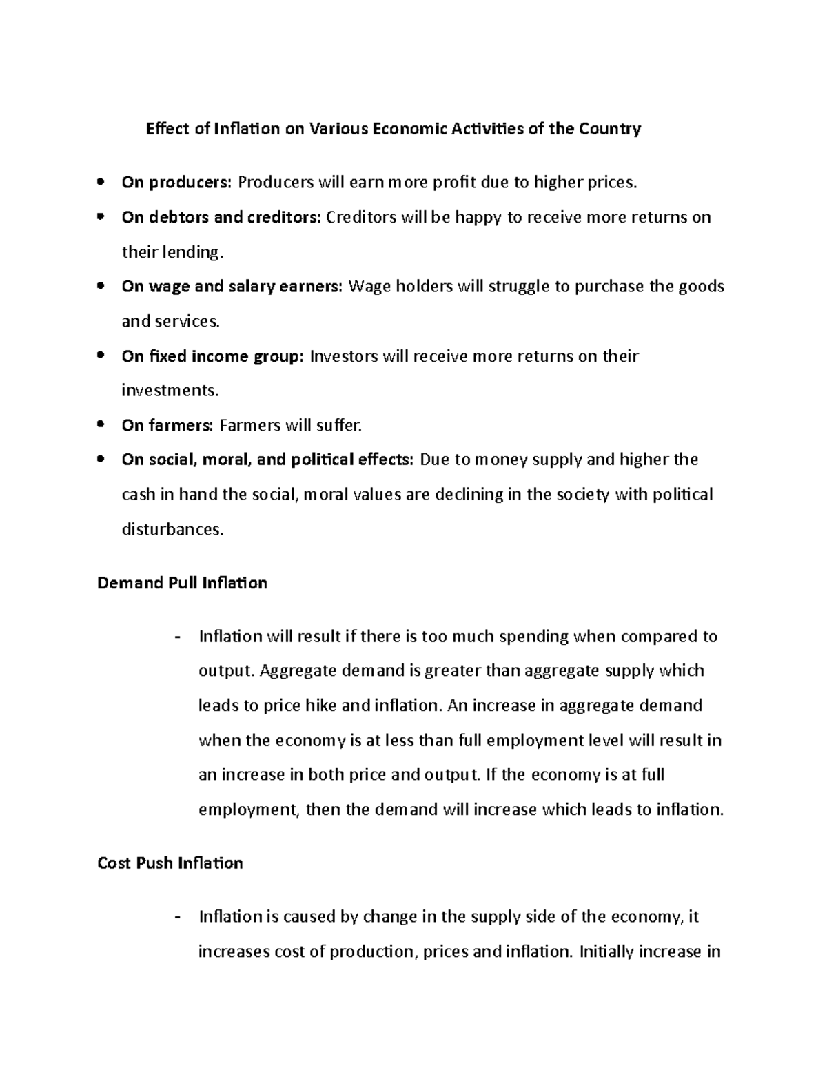Effect of Inflation on Various Economic Activities of the Country - On ...