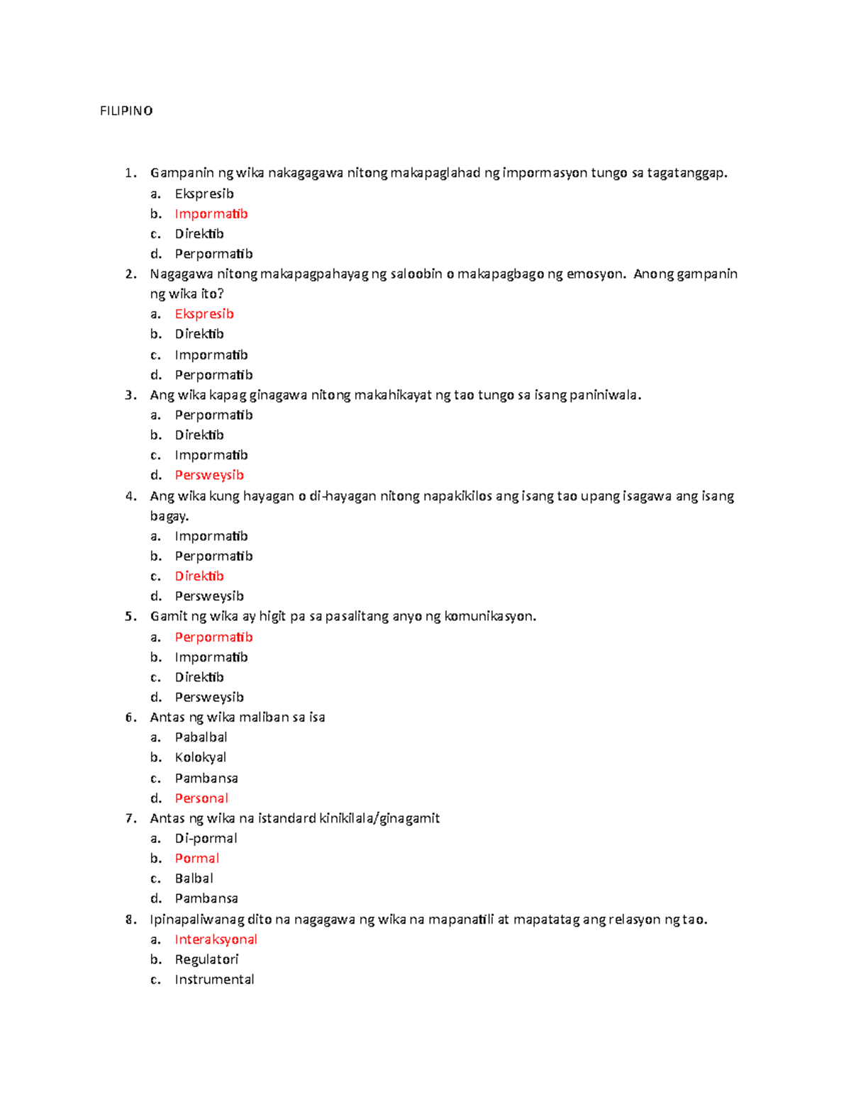 Filipino - group 4docx - PRACTICE EXAM FO LICENSURE EXAMINATION FOR ...