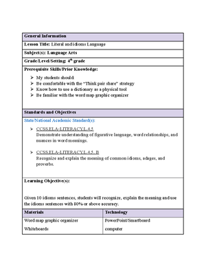 Task 1 - Lesson Plan - WGU- Elementary Reading Methods and ...