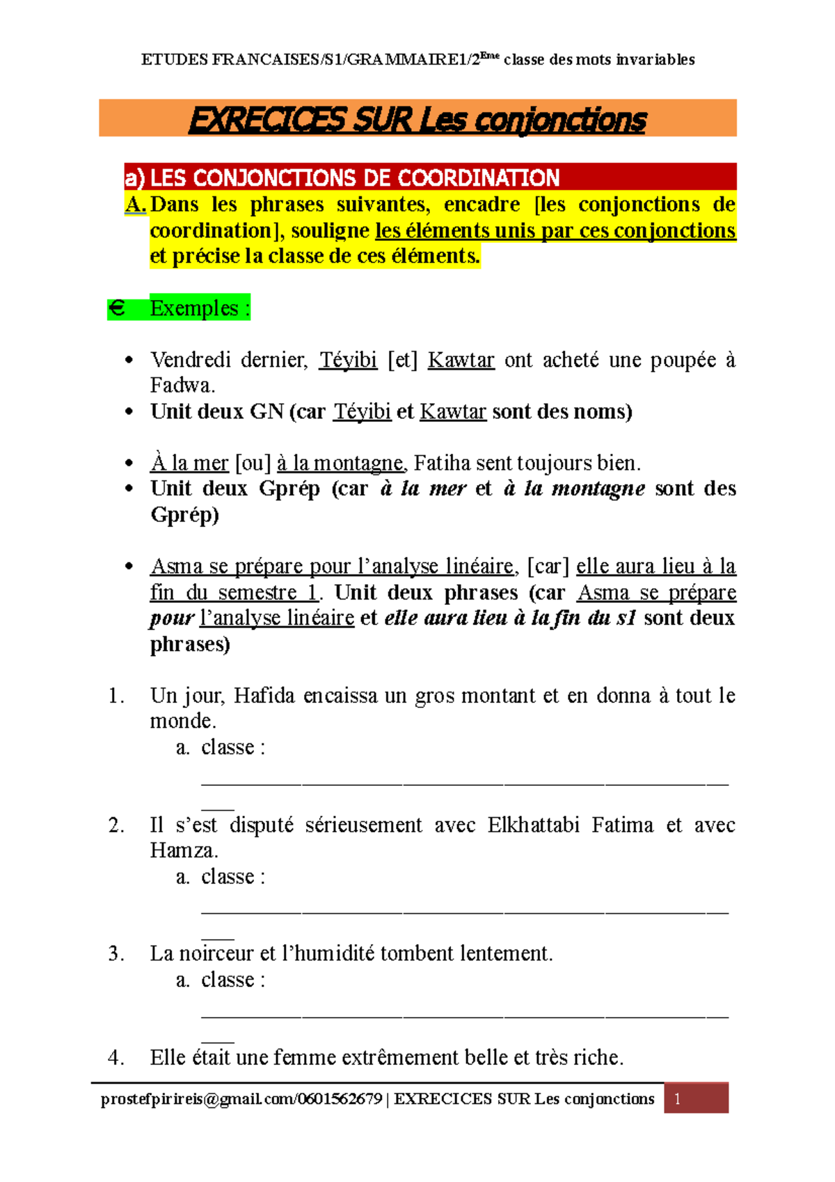 EX Conjonction - watsap 00212562679 - ETUDES FRANCAISES/S1/GRAMMAIRE1 ...