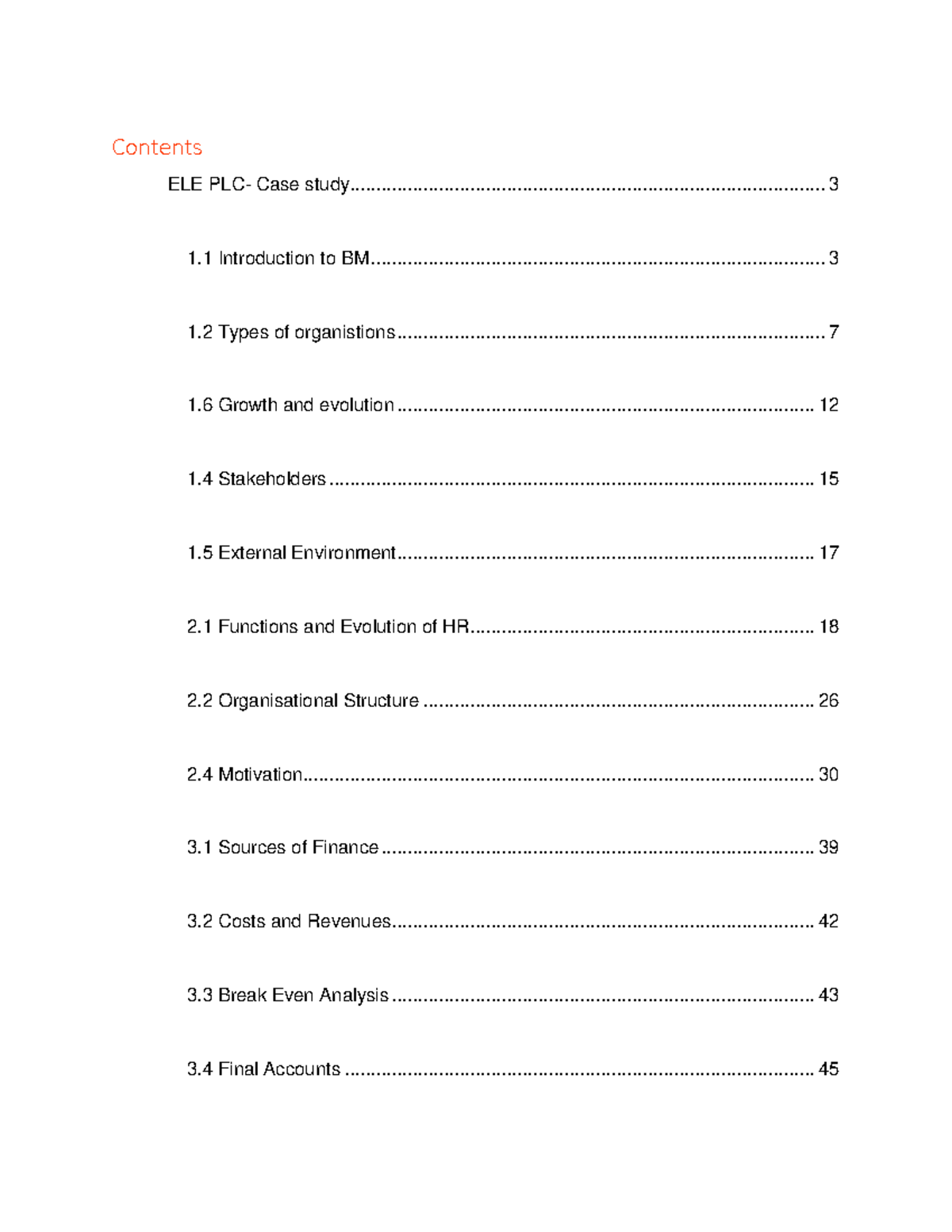 ELE PLC - case study busines november 2022 - Contents ELE PLC- Case ...