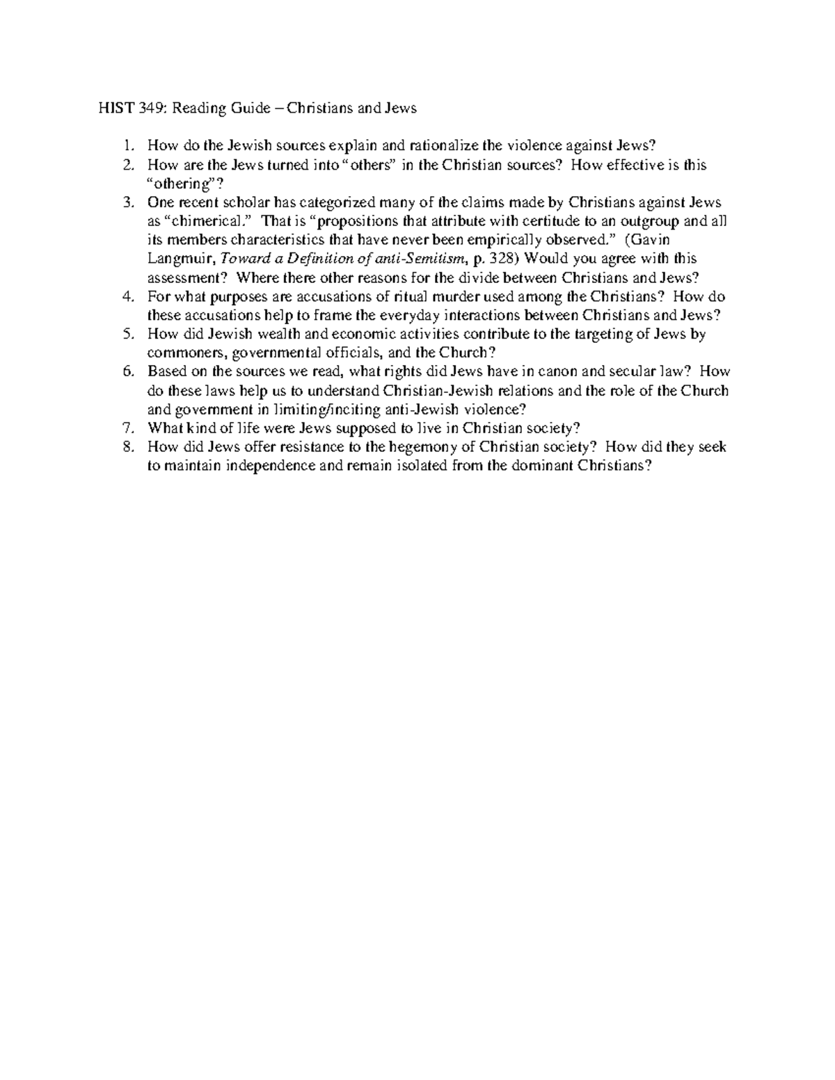 Discussion Questions 9-Christians and Jews - HIST 349: Reading Guide ...