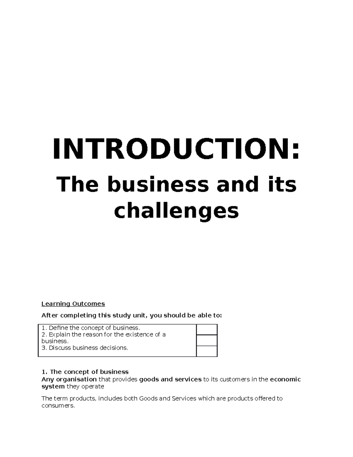 BMAN 111 (Eng) - Bman 111 - business and completing this study unit ...