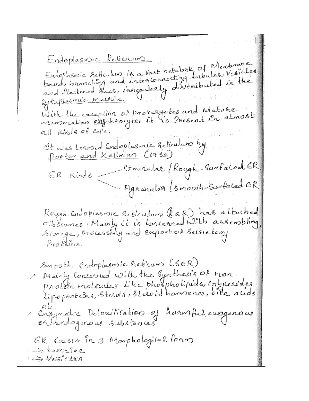 Endoplasmic Reticulum - Bsc zoology - Studocu