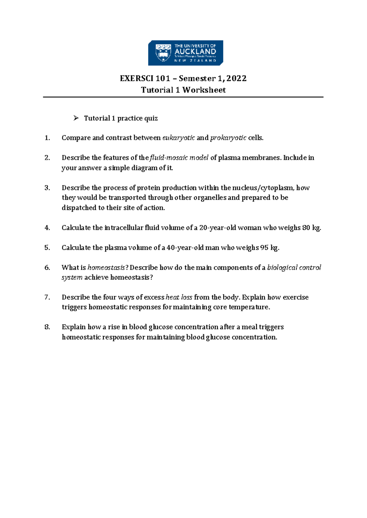 Tutorial 1 2022 - EXERSCI 101 – Semester 1, 2022 Tutorial 1 Worksheet ...