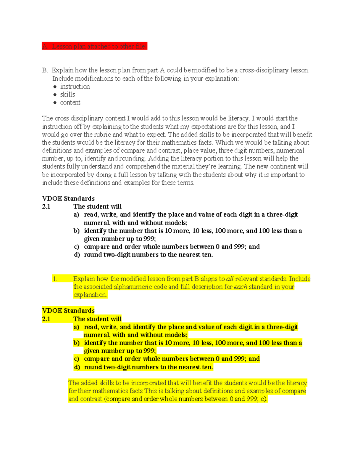 D091 Task 2 - A. Lesson plan attached to other file! B. Explain how the ...