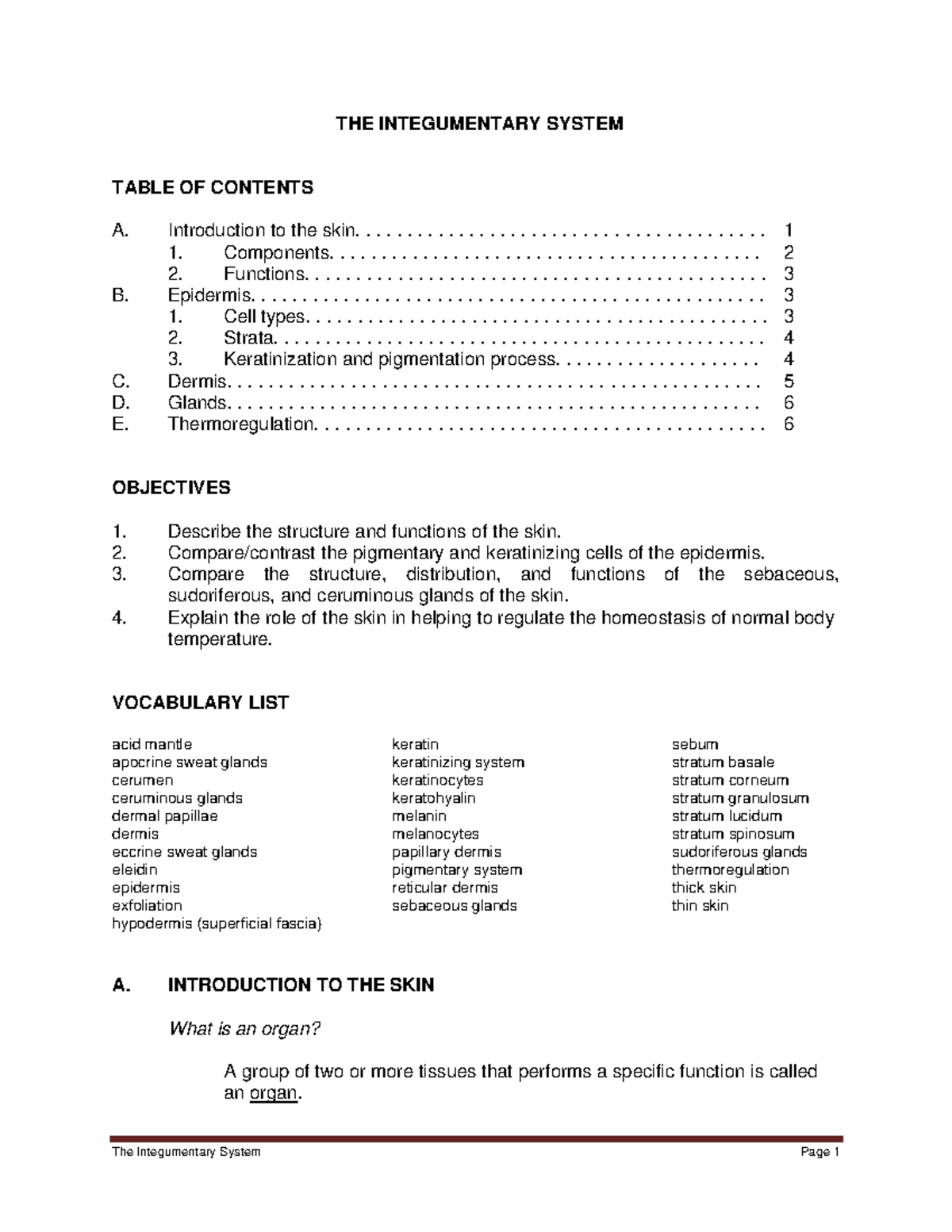 Integumentary System lecture notes and study guide - THE INTEGUMENTARY ...
