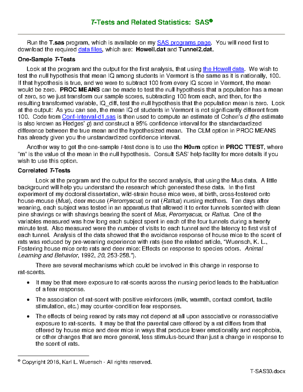 T-Tests and Related Statistics SAS - and Related Statistics: SAS Run ...