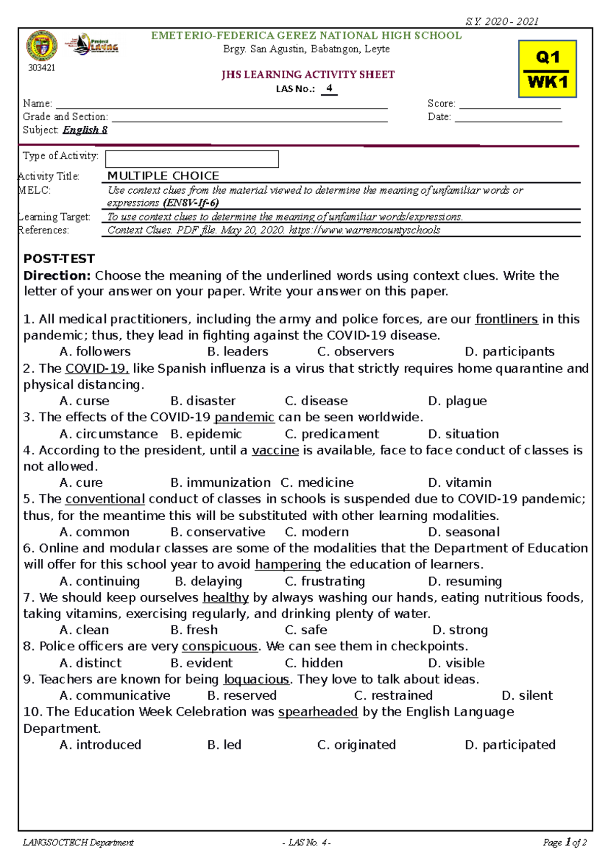Q1- English 8 LAS WEEK 1 (day4) - S. 2020 - 2021 EMETERIO-FEDERICA ...