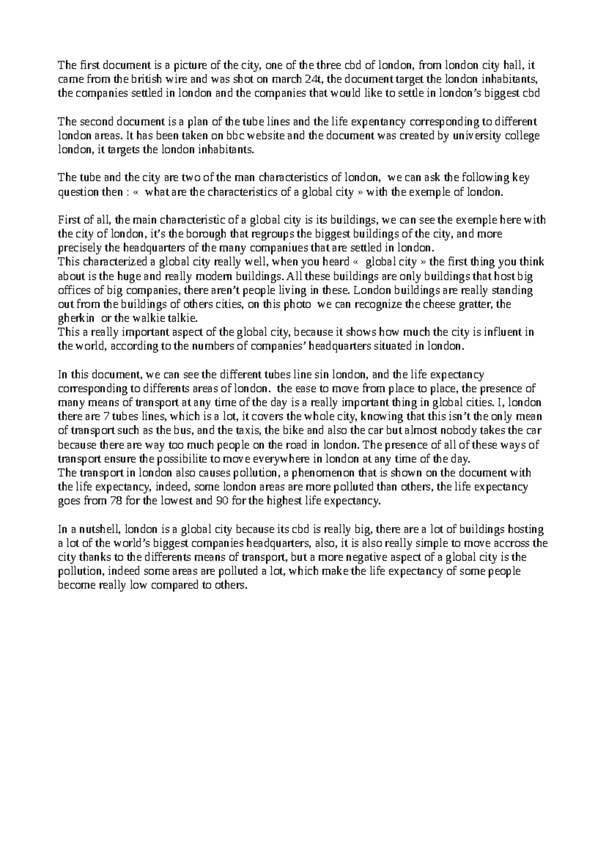 Oral london dnl - ssssssssssss - The first document is a picture of the city, one of the three ...